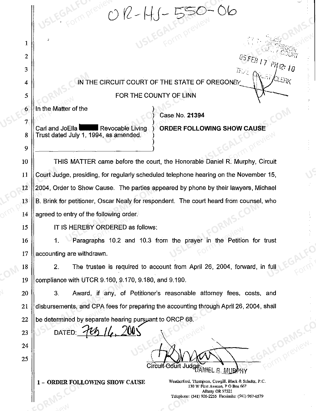 Oregon Order Following Show Cause | US Legal Forms