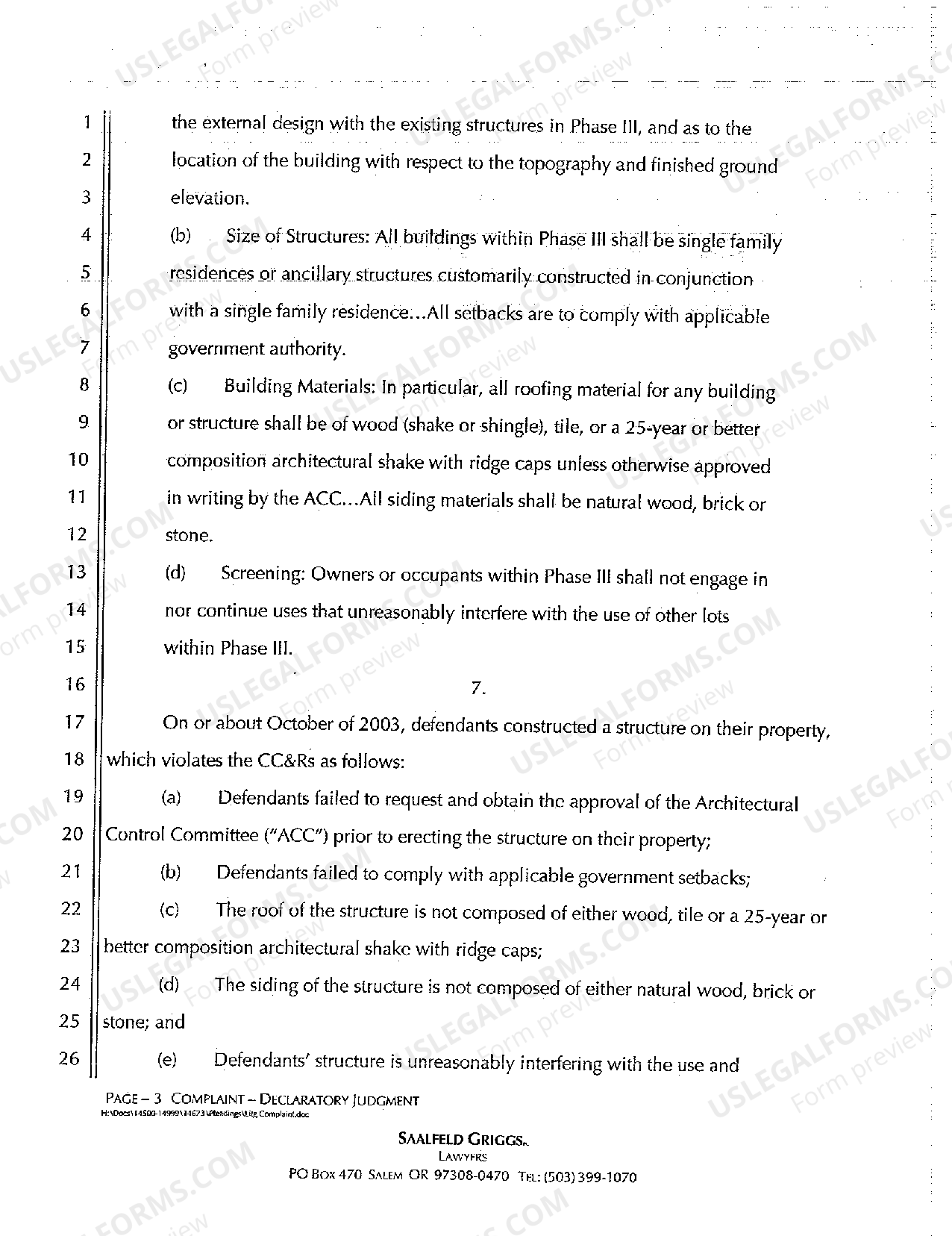 Oregon Complaint Declaratory Judgment (Breach of Covenants, Conditions ...