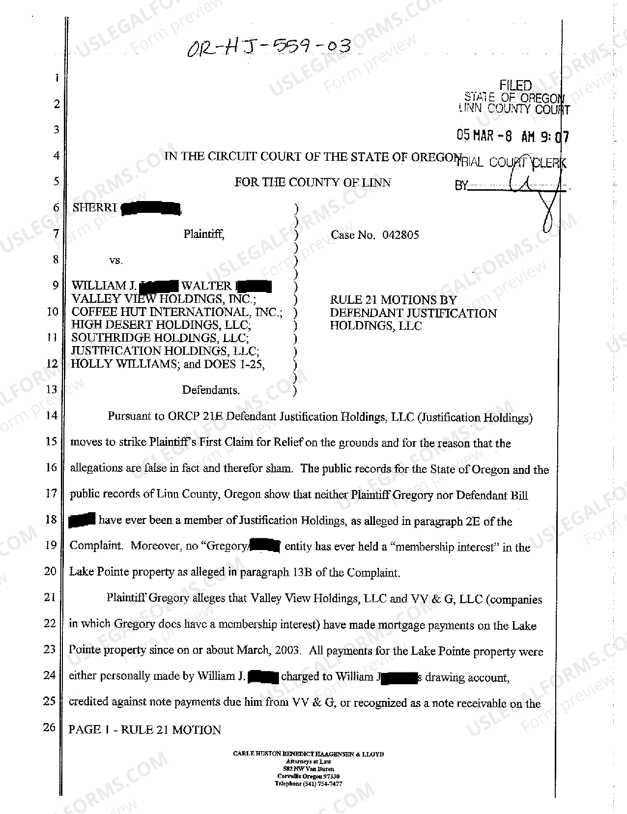 Oregon Rule 21 Motions by Defendant | US Legal Forms