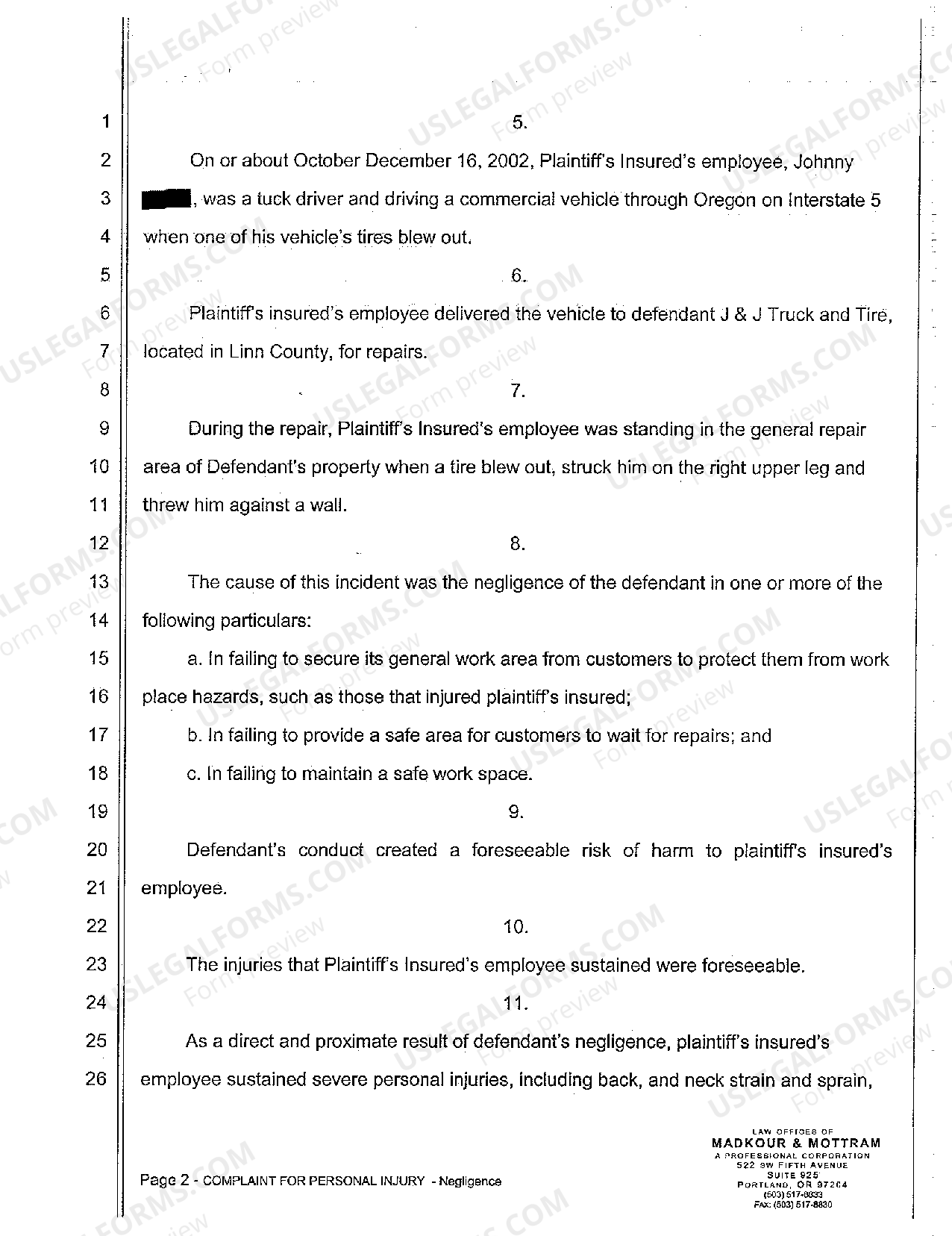 Oregon Complaint for Personal Injury - Negligence | US Legal Forms