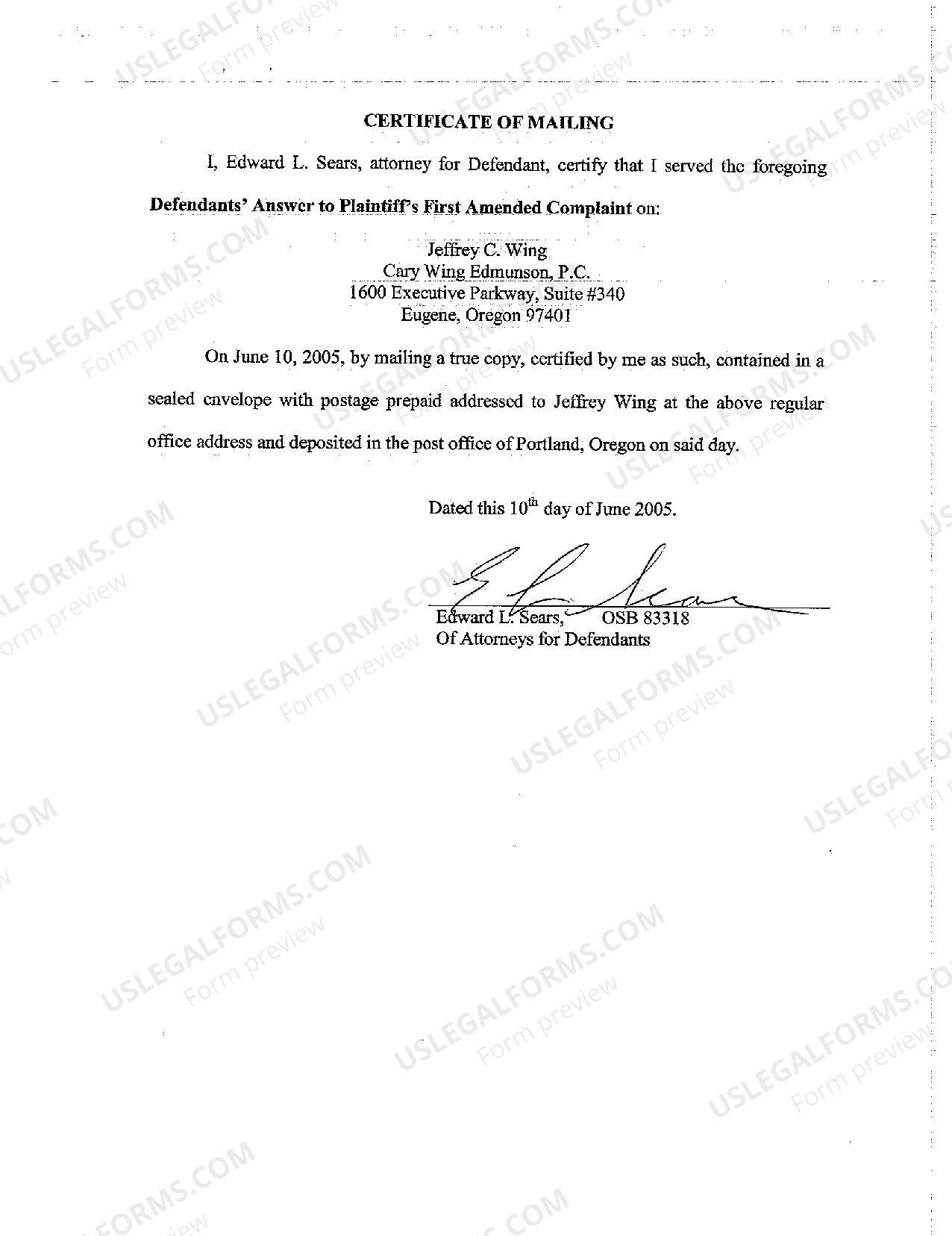 Oregon Defendant's Answer to Plaintiff's First Amended Complaint ...