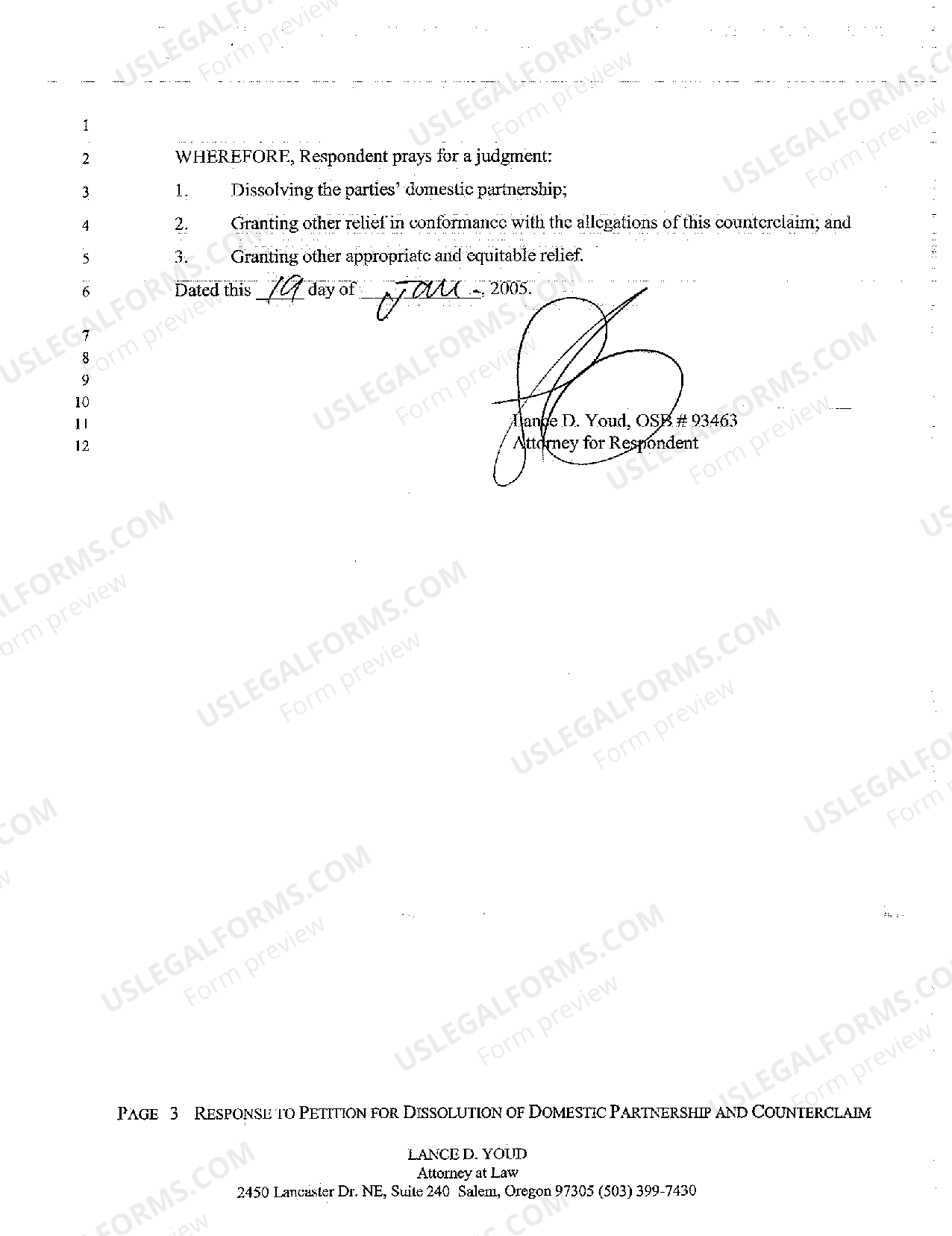 Oregon Response to Petition for Dissolution of Domestic Partnership and ...