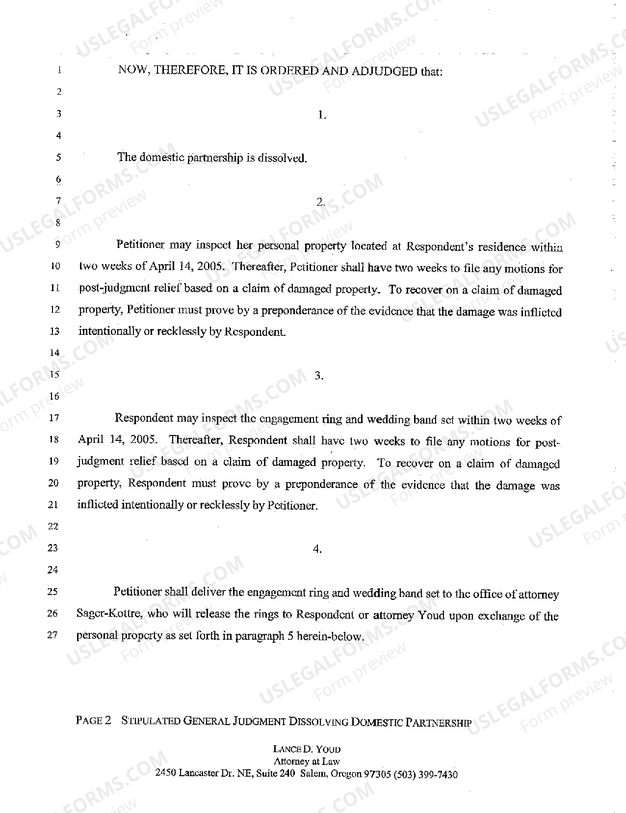 Oregon Stipulated General Judgment Dissolving Domestic Partnership | US ...