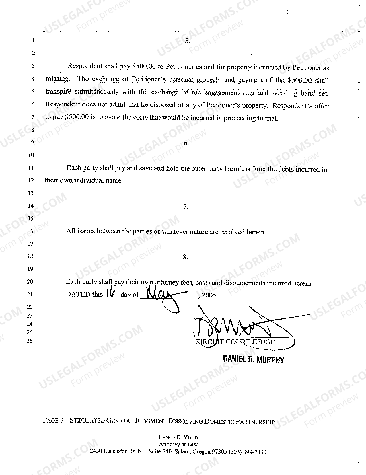 Oregon Stipulated General Judgment Dissolving Domestic Partnership | US ...