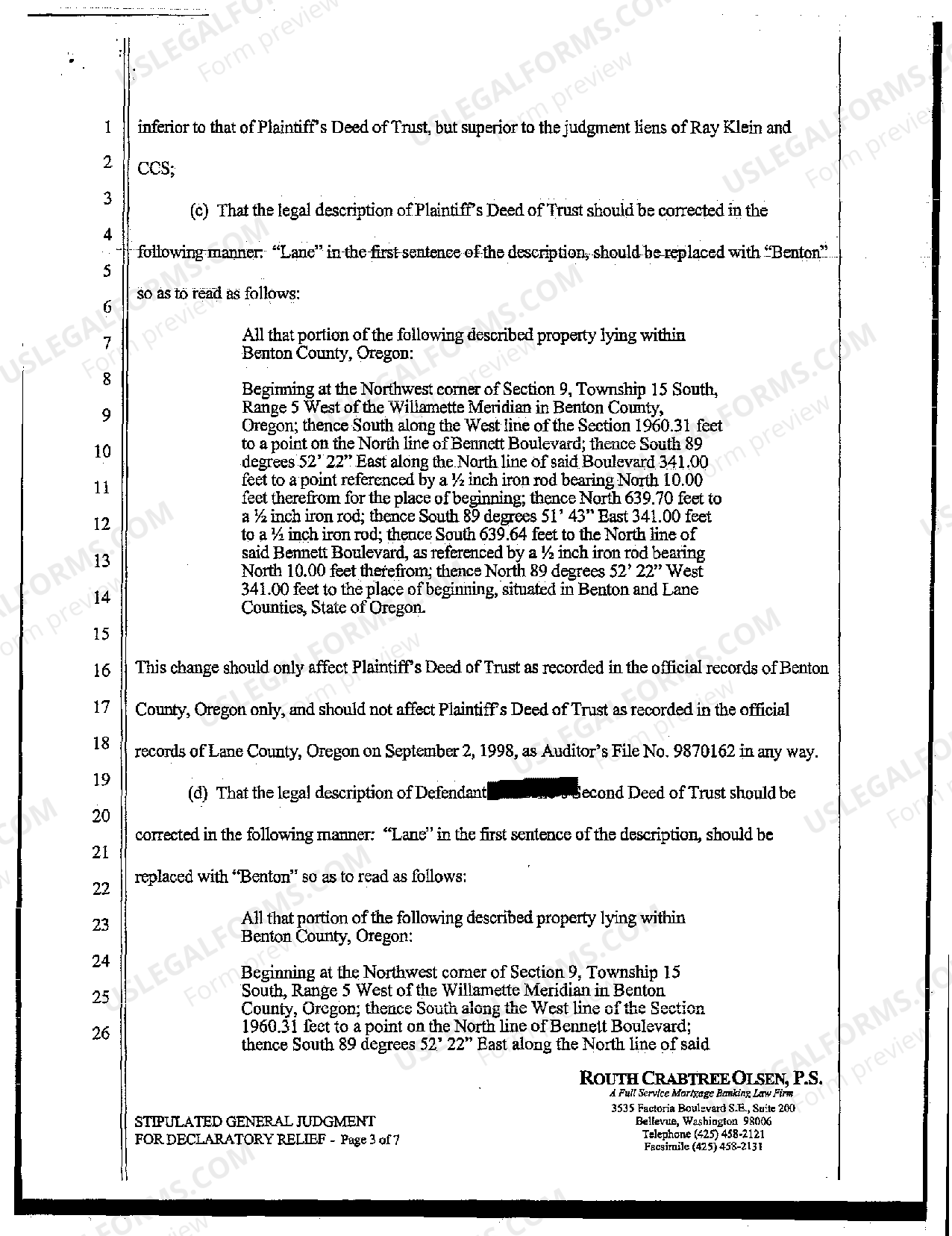 Oregon Stipulated General Judgment for Declaratory Relief to Reform ...