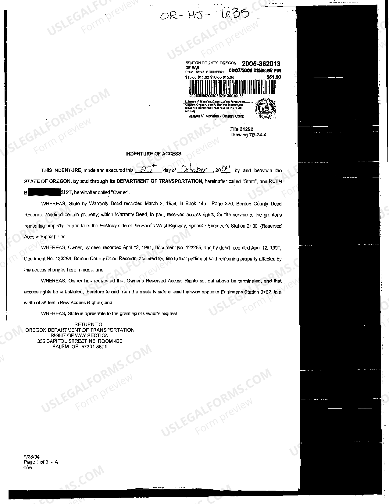 Oregon Indenture of Access | US Legal Forms