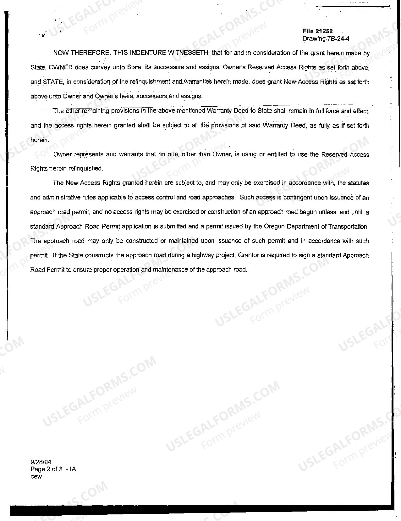 Oregon Indenture of Access | US Legal Forms