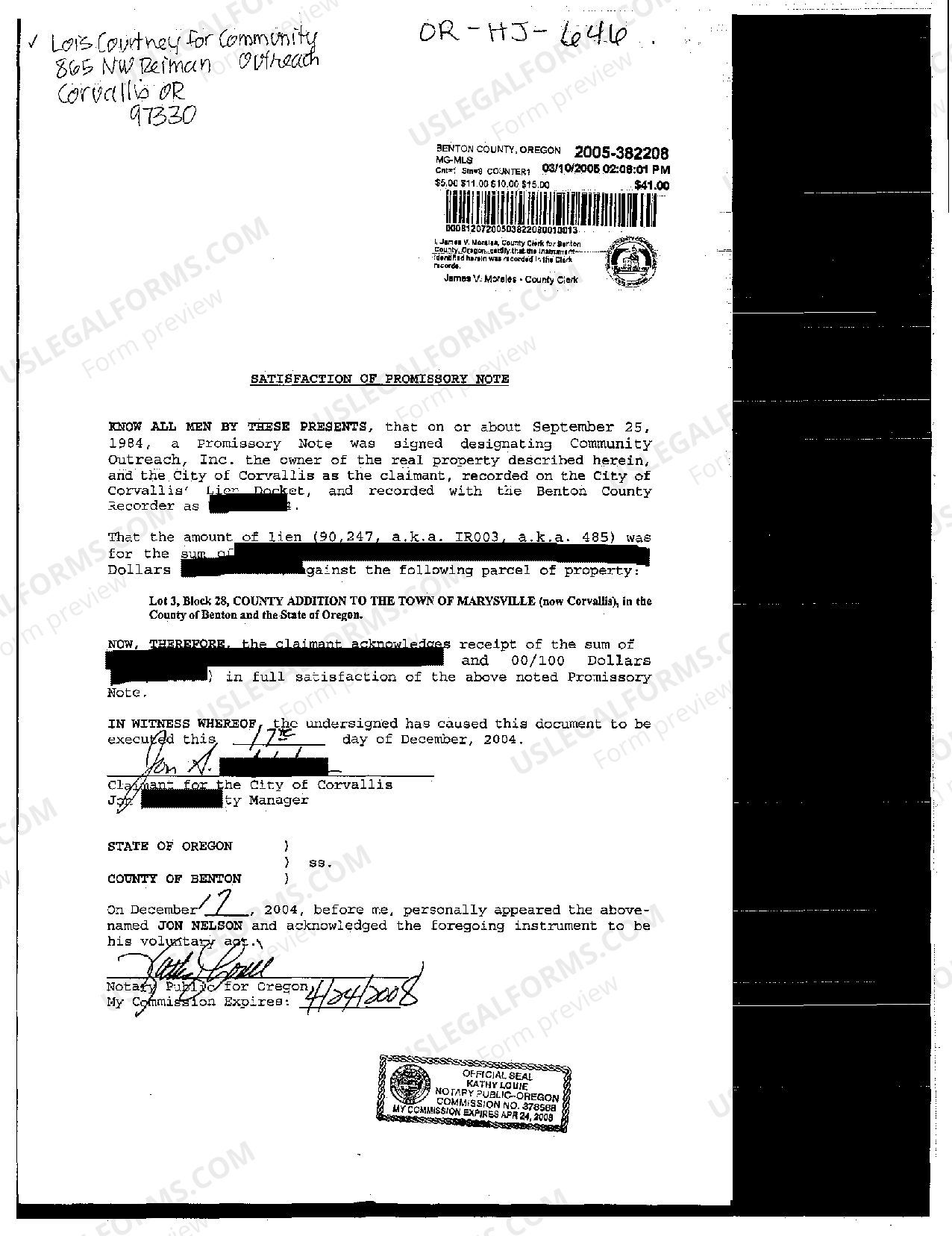 Satisfaction Of Promissory Note With Payment Schedule | US Legal Forms