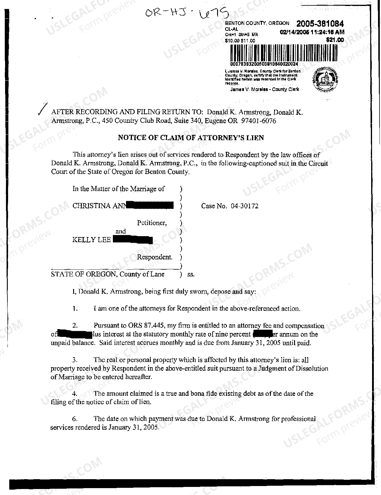 Notice Of Attorney Lien Form | US Legal Forms