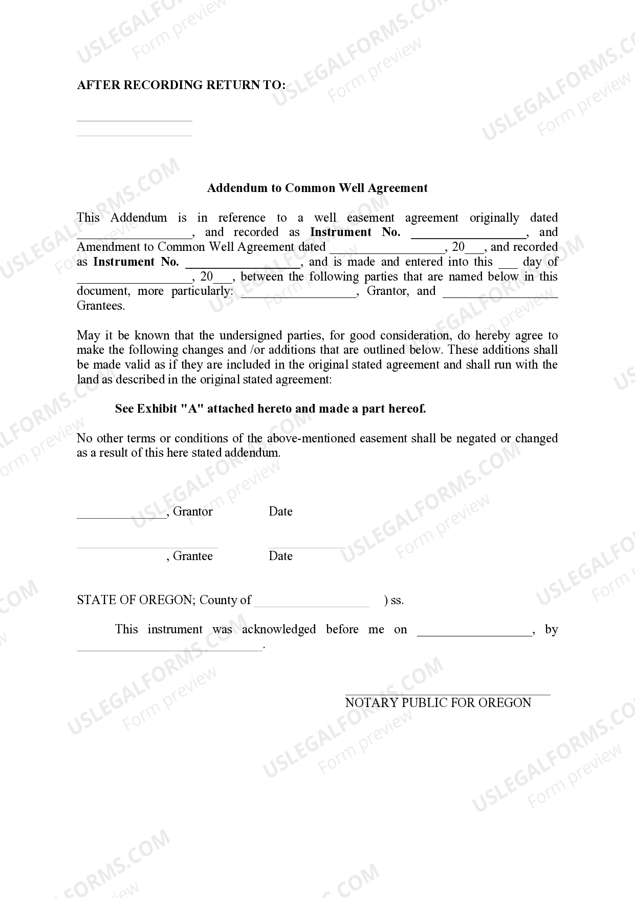 Oregon Addendum to Common Well Agreement | US Legal Forms