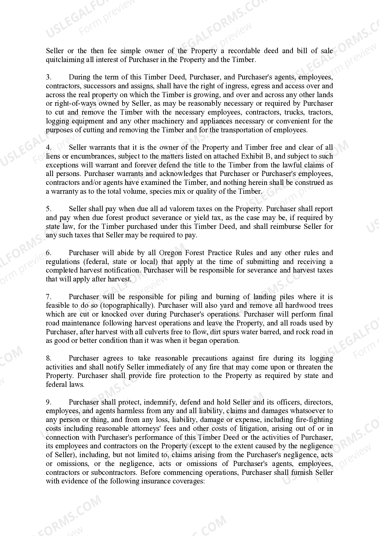 Oregon Timber Deed - Timber Deed | US Legal Forms