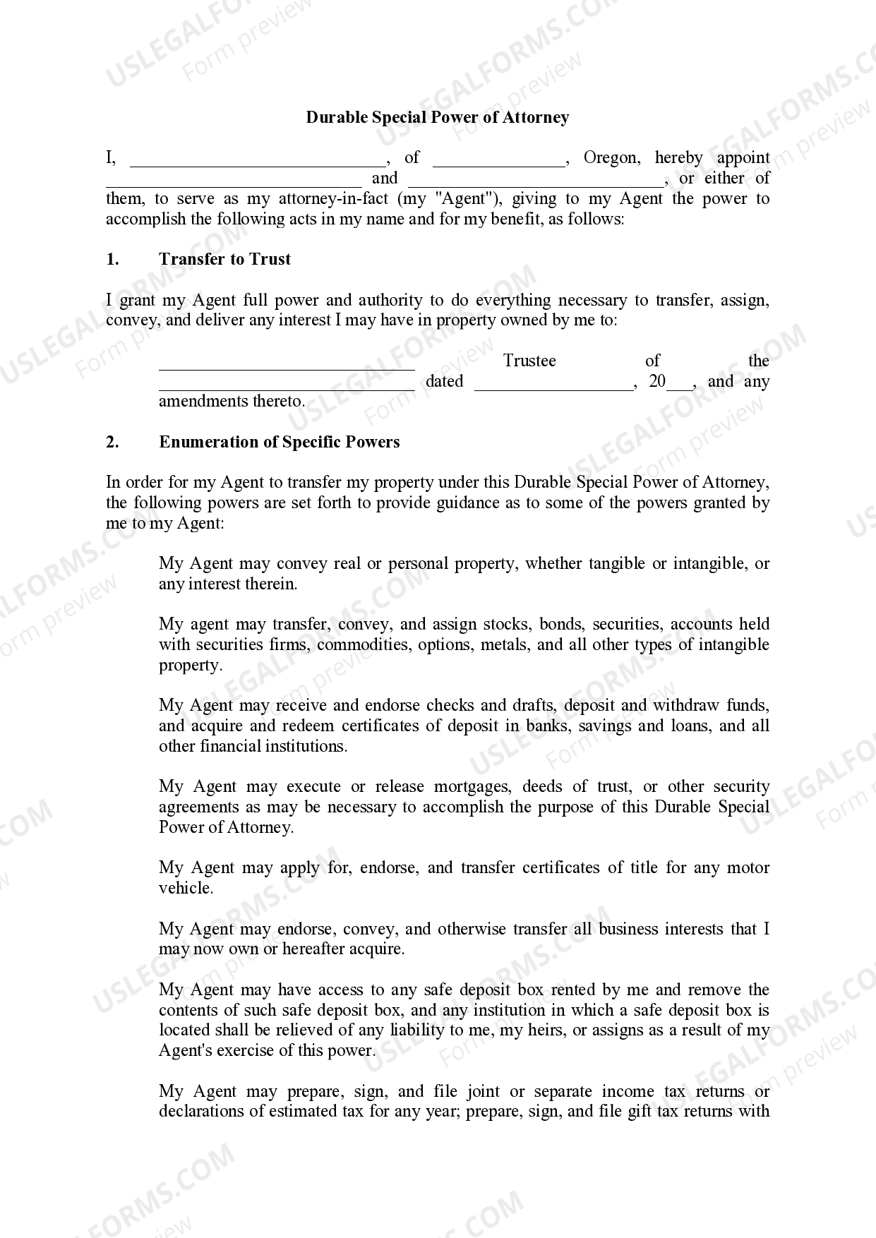 Oregon Durable Special Power of Attorney | US Legal Forms
