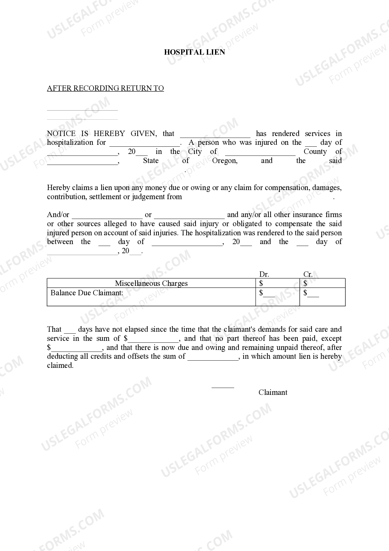 Oregon Hospital Lien | US Legal Forms