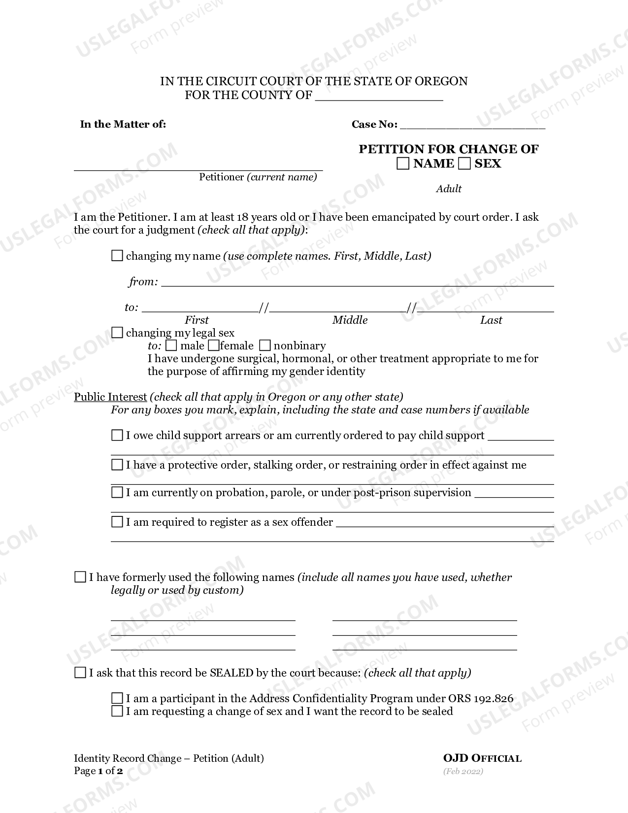 Oregon Adult Change of Name Forms and Instructions | US Legal Forms