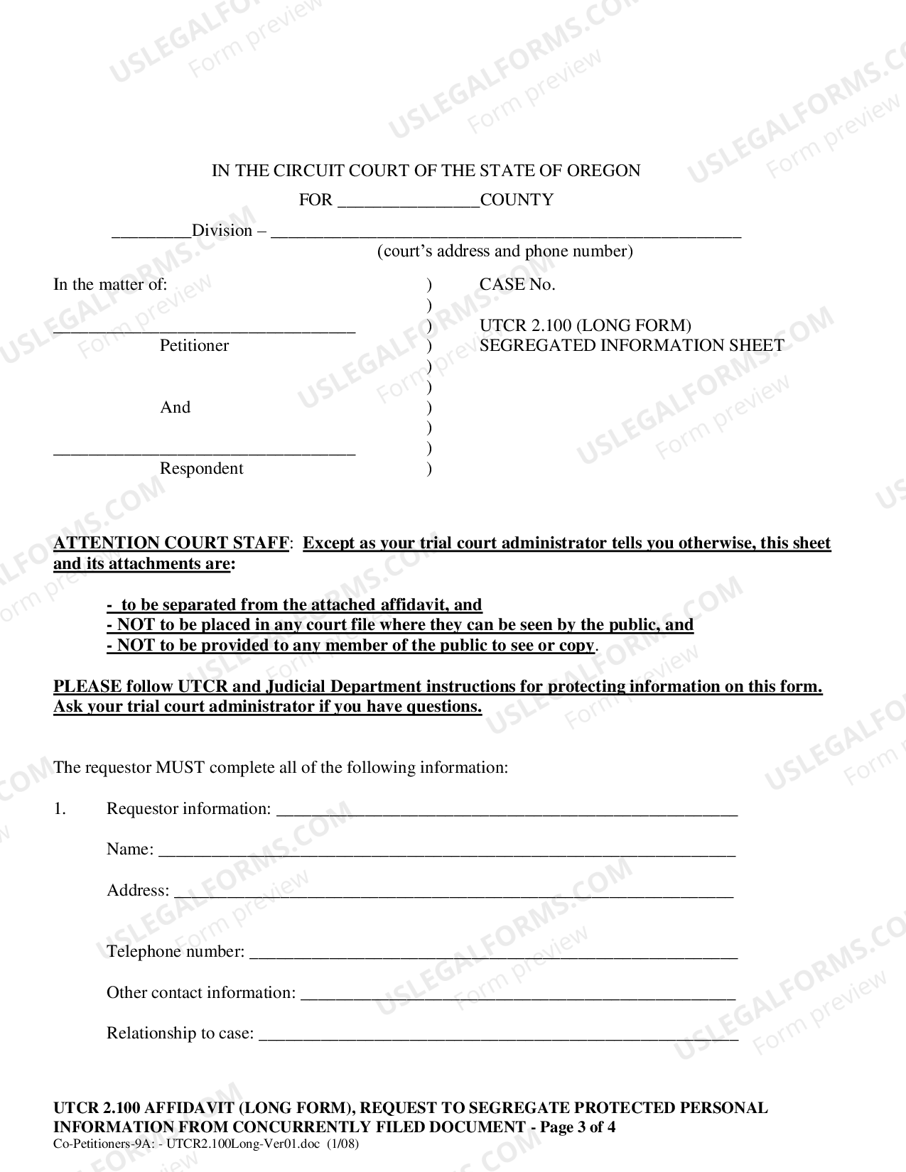 Oregon UTCR 2.100 Co-Petitioner (with minor children) Affidavit with ...