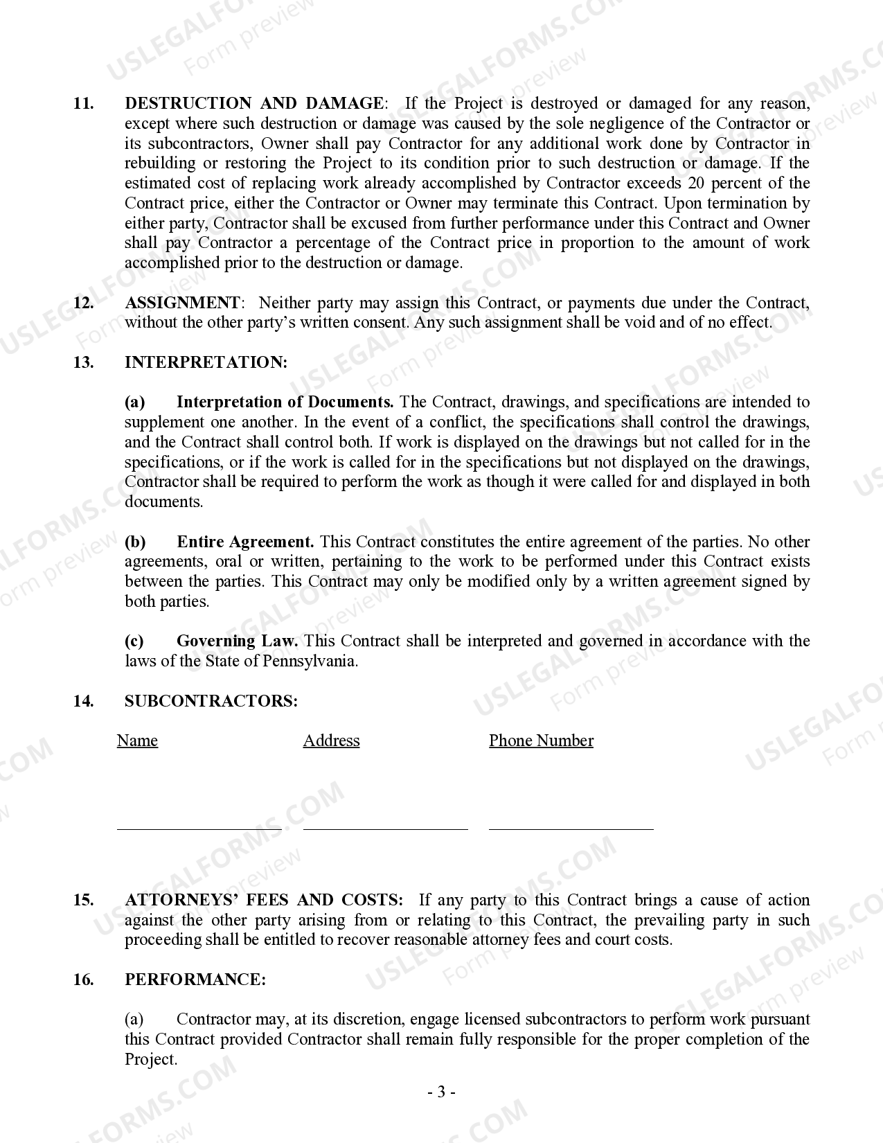 Pennsylvania Construction Contract Cost Plus Or Fixed Fee