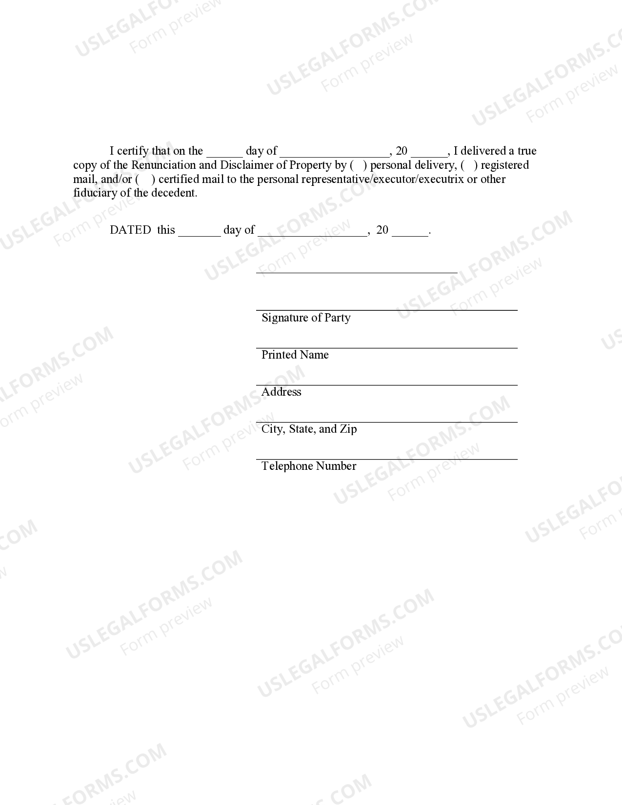 Pennsylvania Renunciation And Disclaimer of Property Received by ...