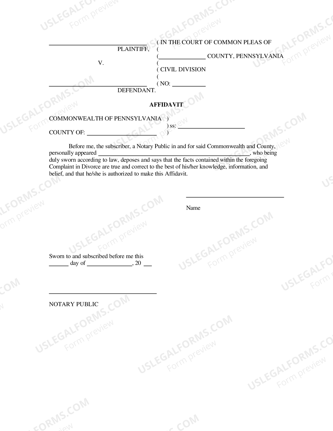 Pennsylvania Affidavit | US Legal Forms