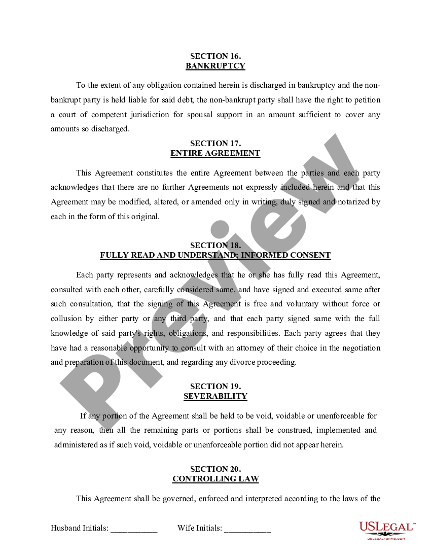 Pennsylvania Marital Domestic Separation And Property Settlement Agreement For Persons With No