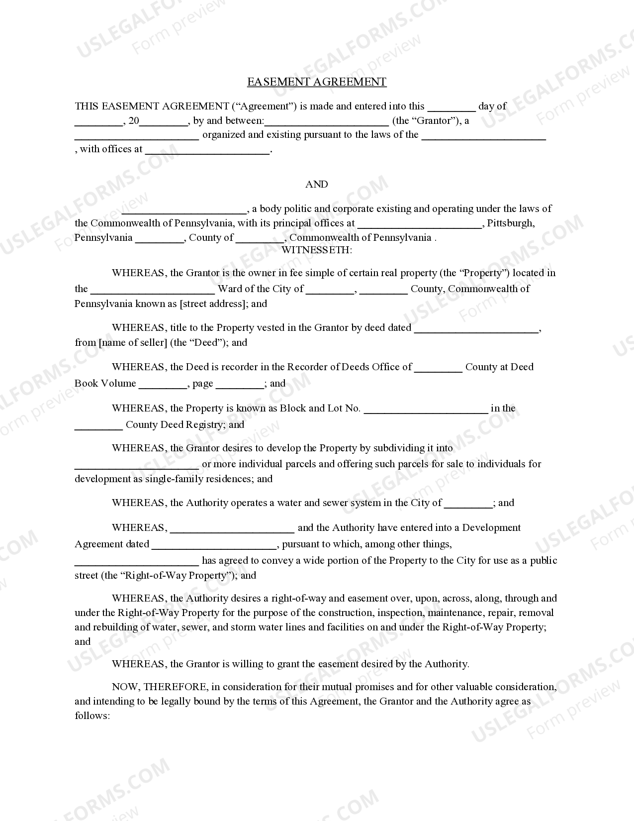 Pennsylvania Easement Agreement | US Legal Forms