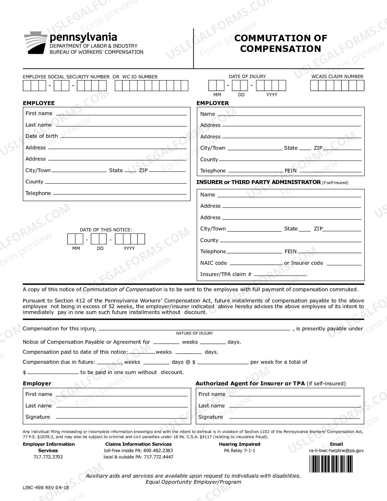 Pennsylvania Commutation of Compensation for Workers' Compensation | US ...