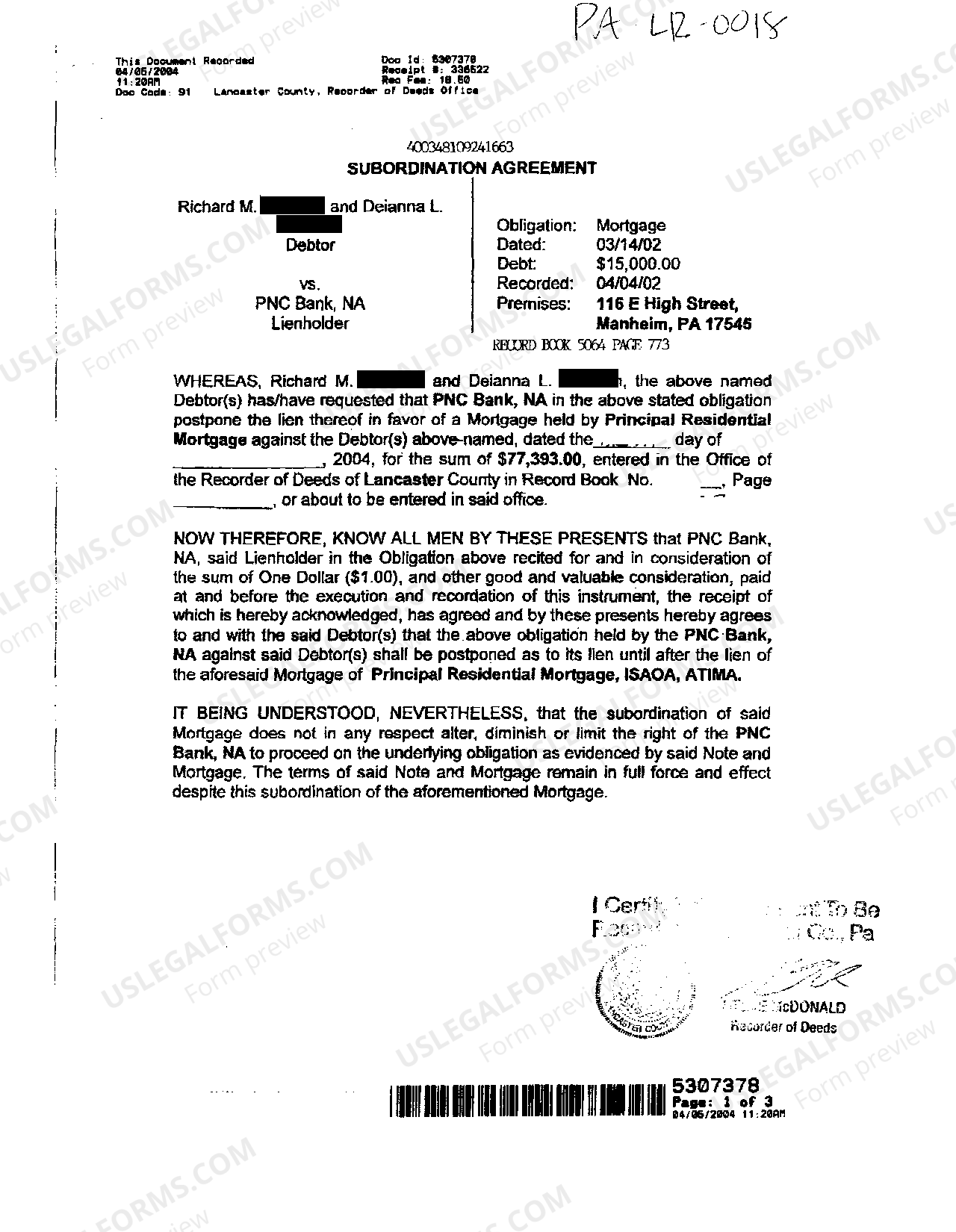 Pennsylvania Subordination Agreement of Mortgage | US Legal Forms
