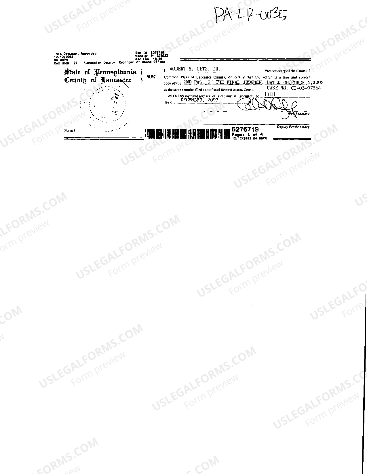 Pennsylvania Praecipe in Action to Quiet Title - Sample Quiet Title ...