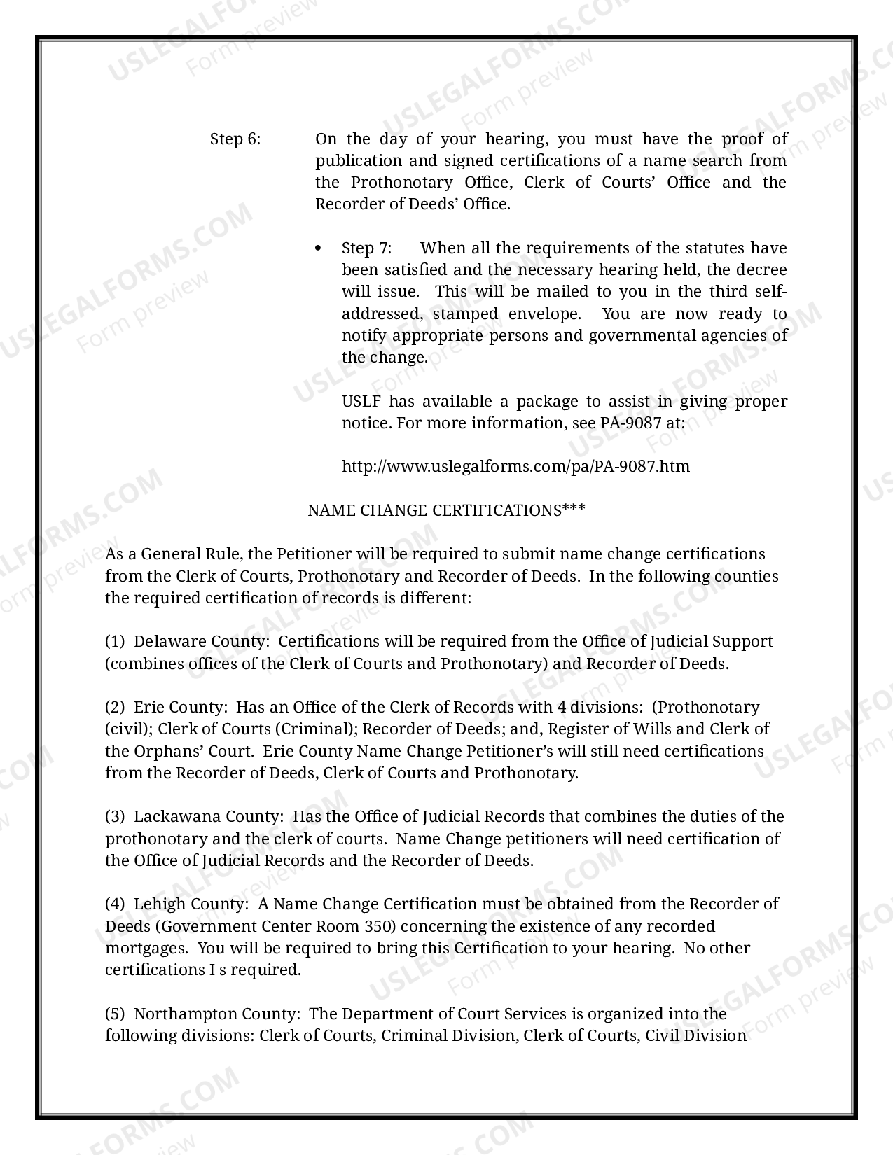 Pennsylvania Name Change Instructions And Forms Package For An Adult