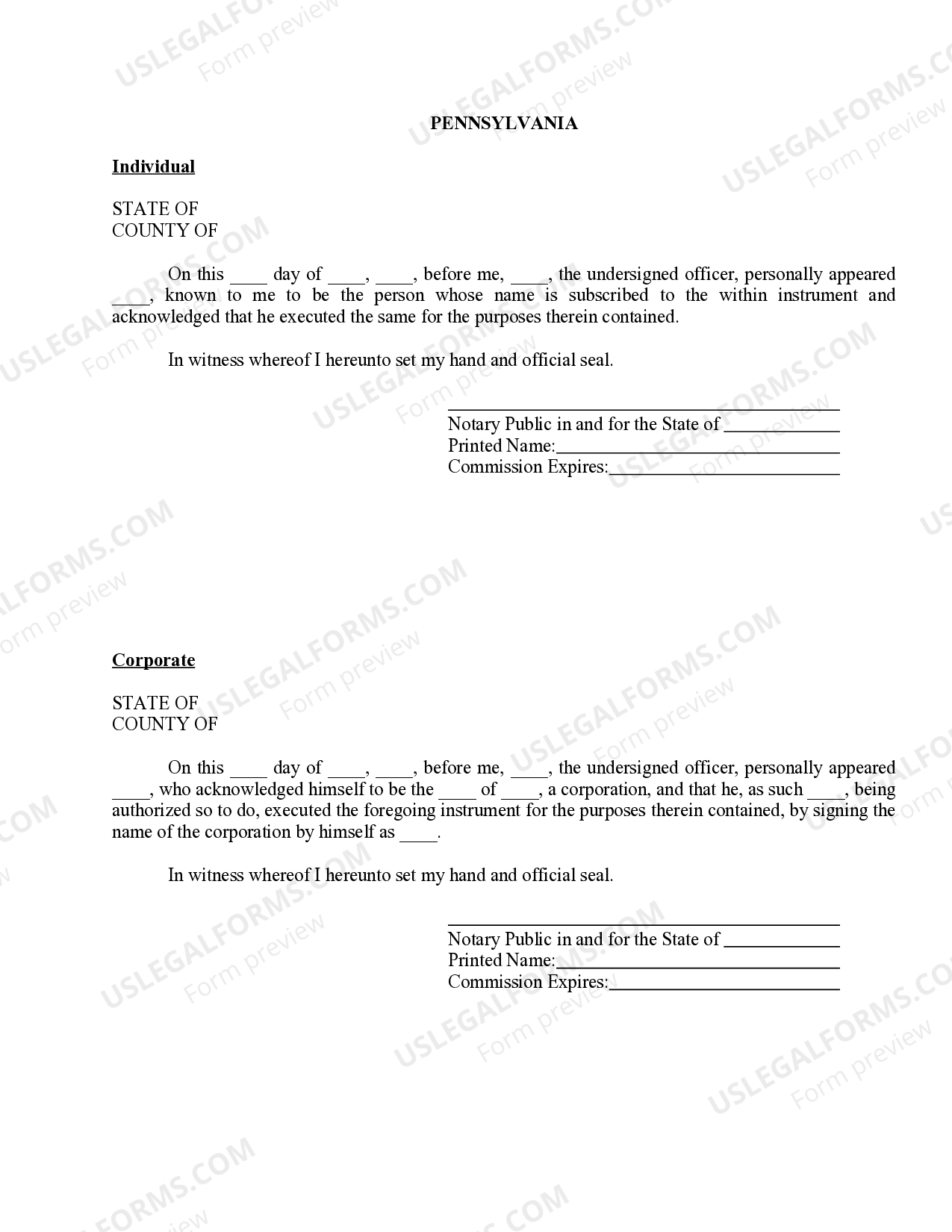 Pennsylvania Oil and Gas Acknowledgment | US Legal Forms