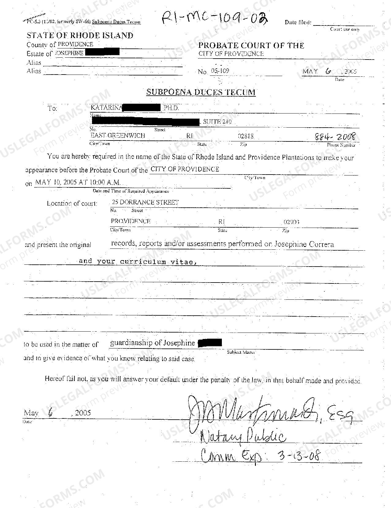 Rhode Island Subpoena Duces Tecum | US Legal Forms