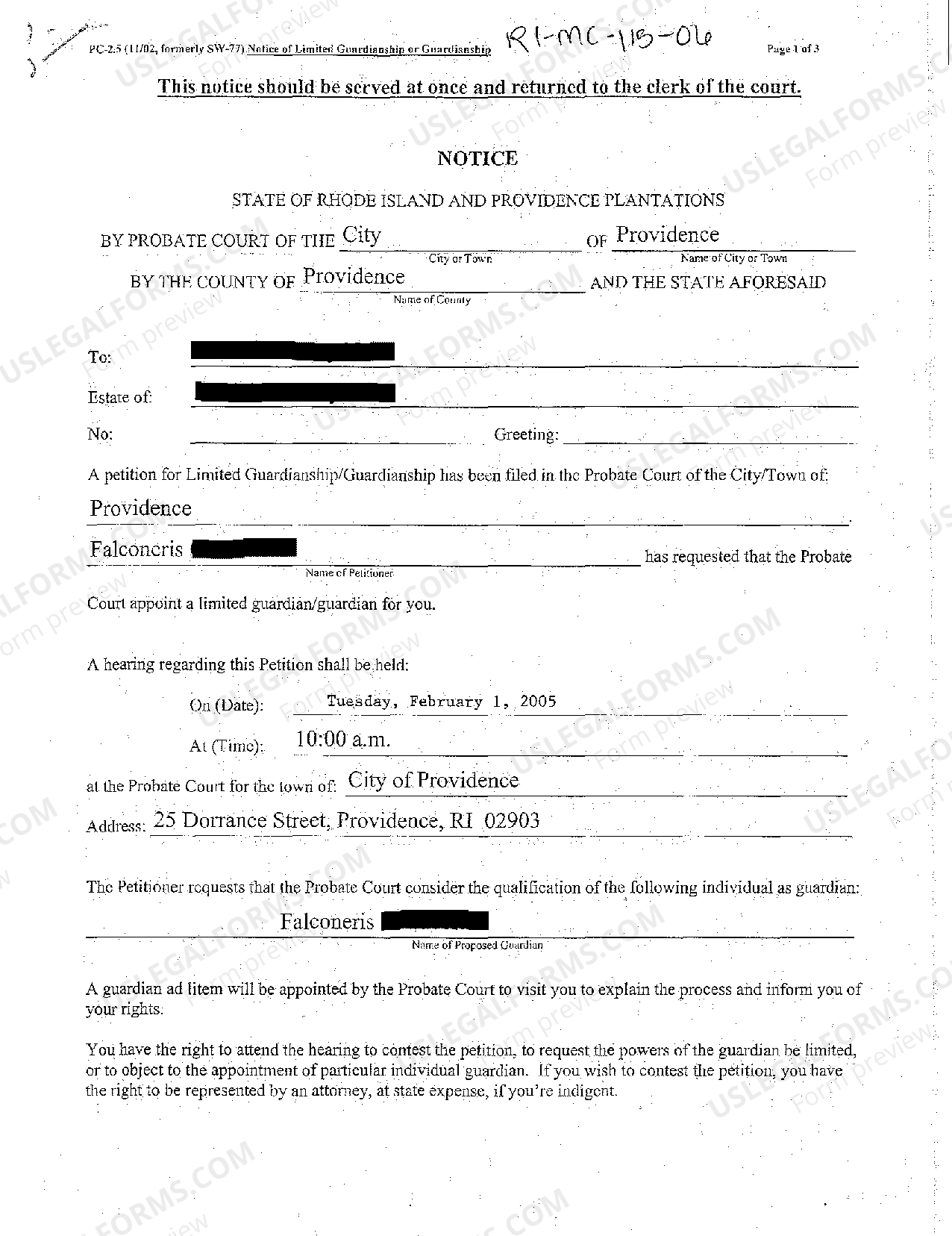 Rhode Island Notice that Petition for Limited Guardianship Has Been ...