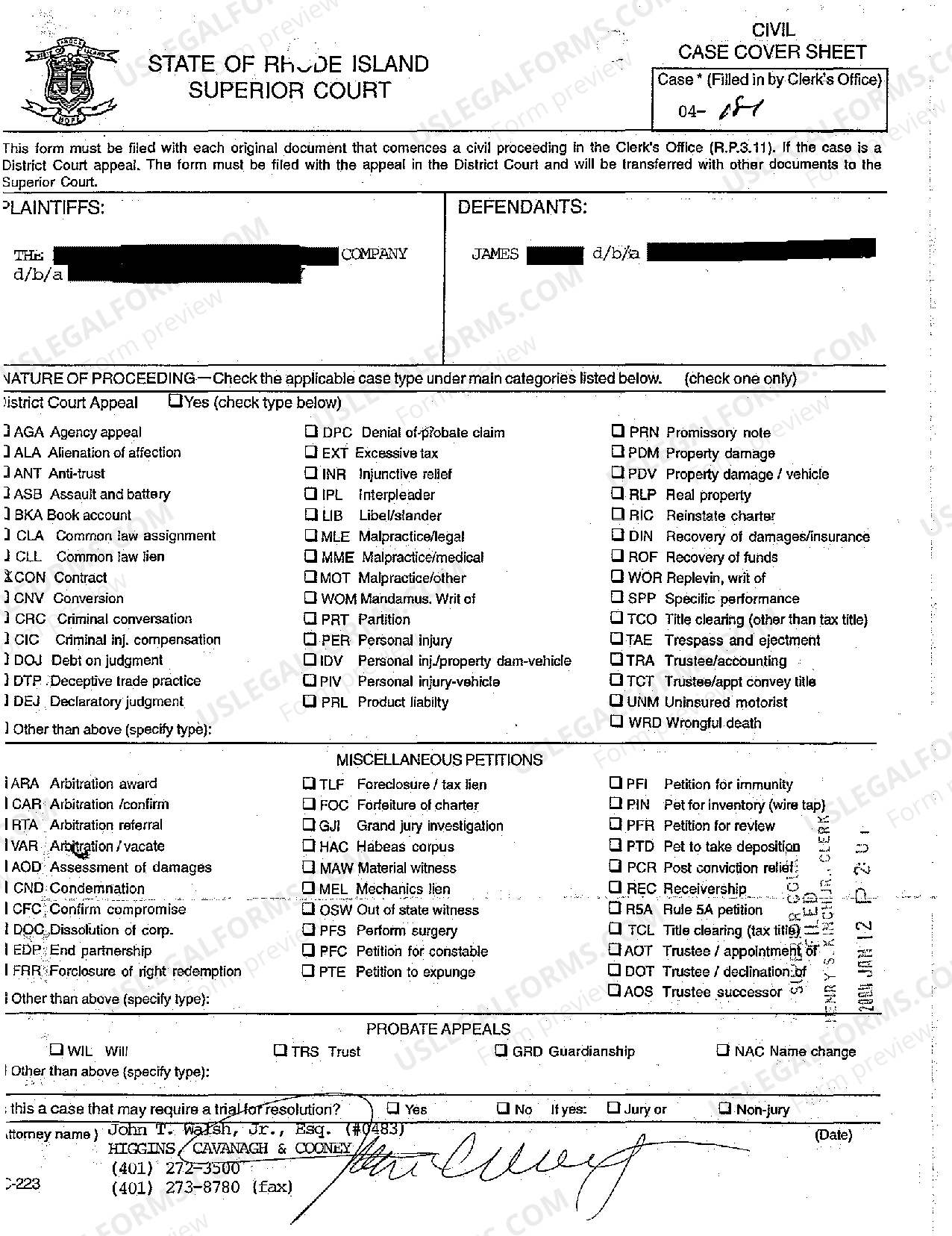 Rhode Island Affidavit of Attorney's Fees and Order of the Court | US ...