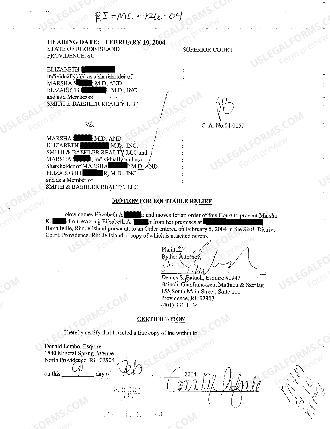 Rhode Island Motion for Equitable Relief | US Legal Forms