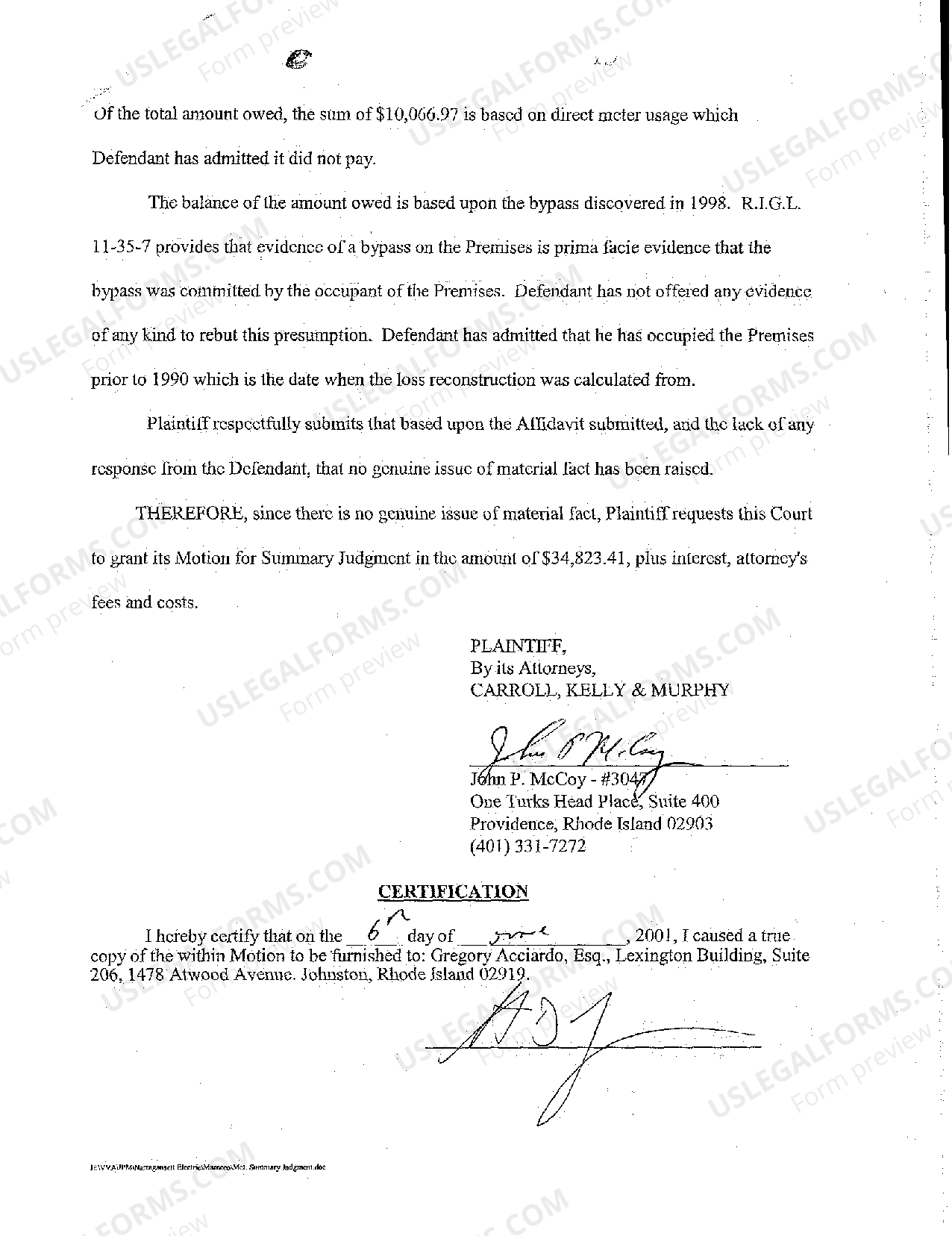 Rhode Island Motion and Order for Summary Judgment | US Legal Forms