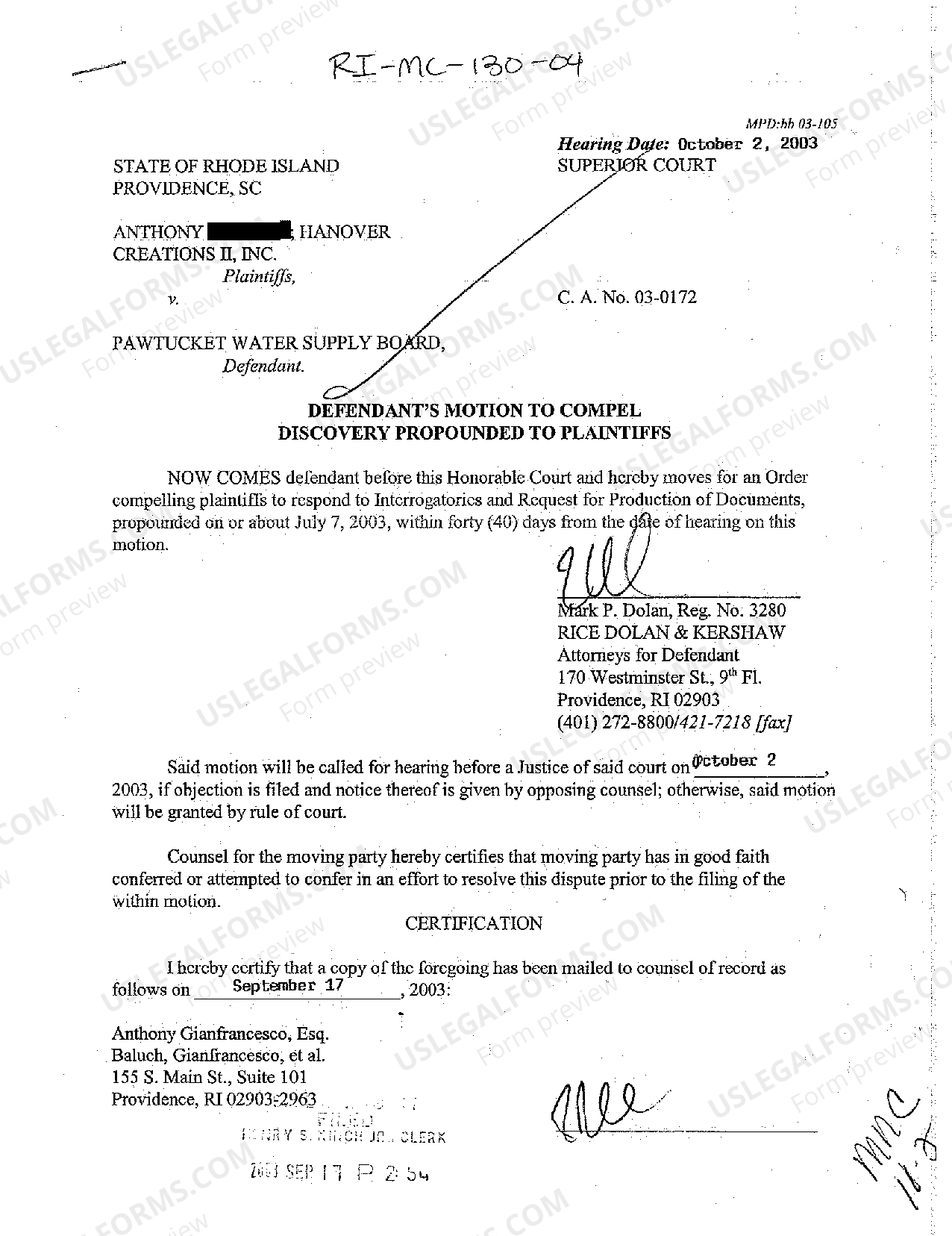 Rhode Island Defendant's Motion to Compel Discovery Propounded to ...