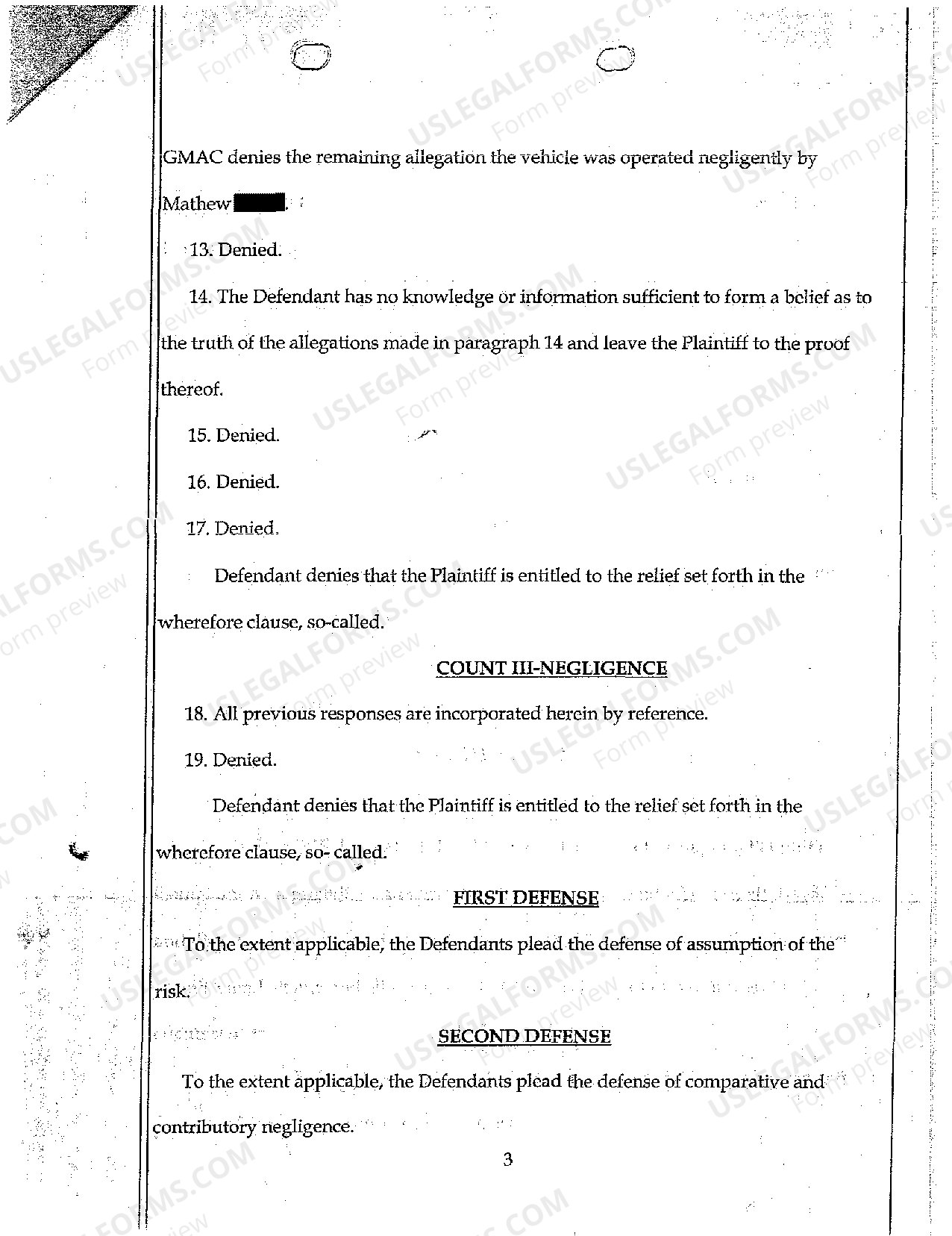 Rhode Island Answer of Defendants to Plaintiffs Complaint | US Legal Forms