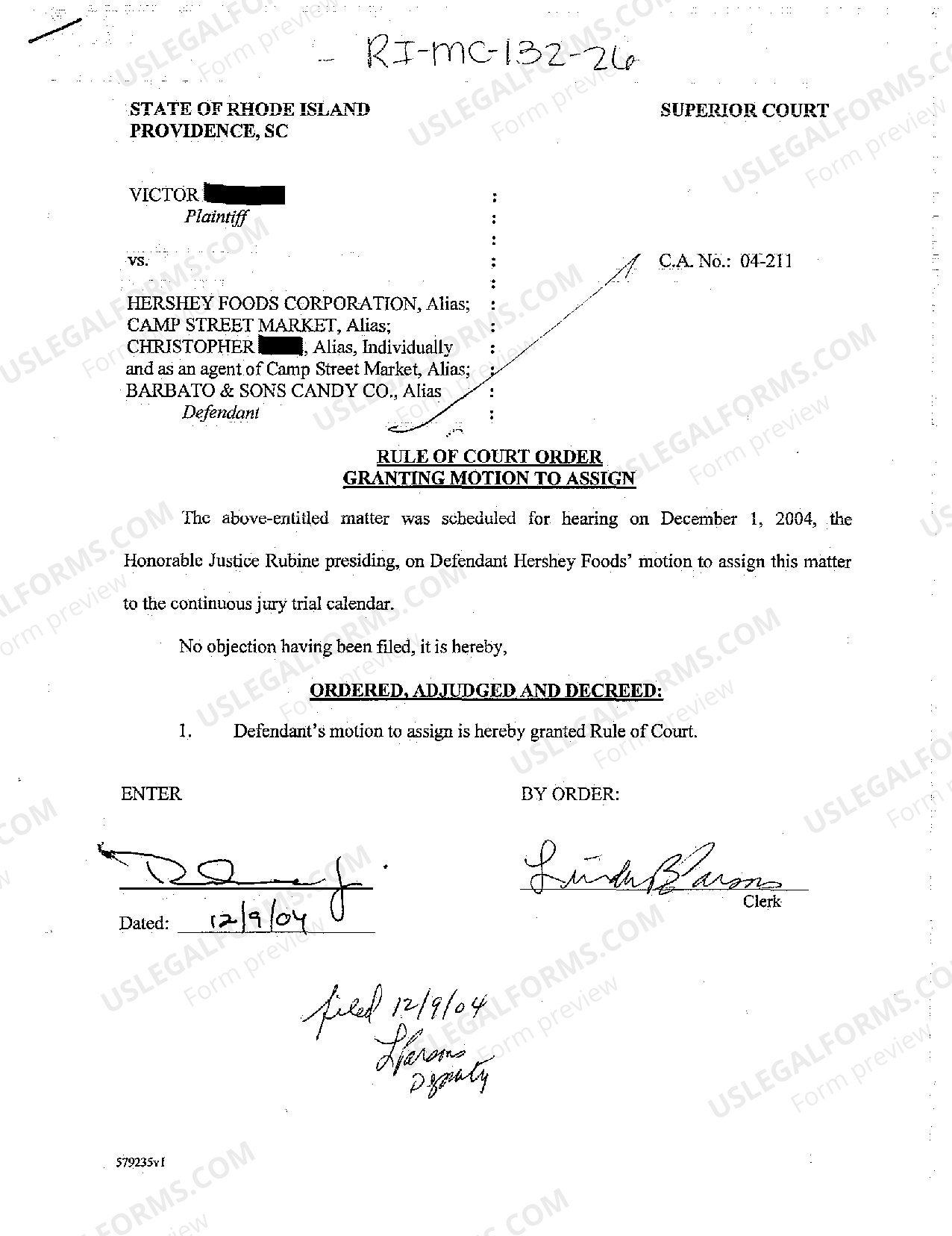 Rhode Island Rule of Court Order Granting Motion to Assign | US Legal Forms