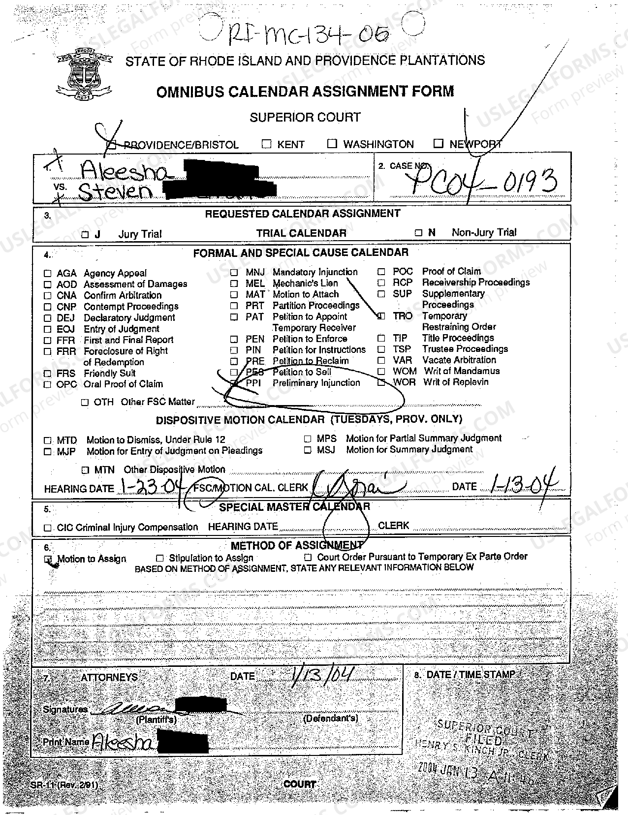 Rhode Island Omnibus Calendar Assignment Form | US Legal Forms