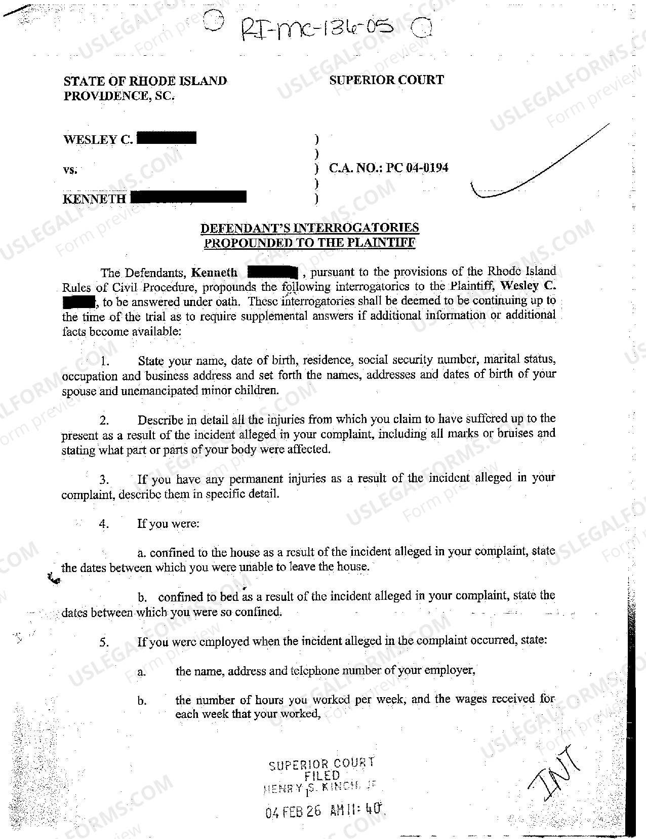 Rhode Island Defendant's Interrogatories Propounded to the Plaintiff ...