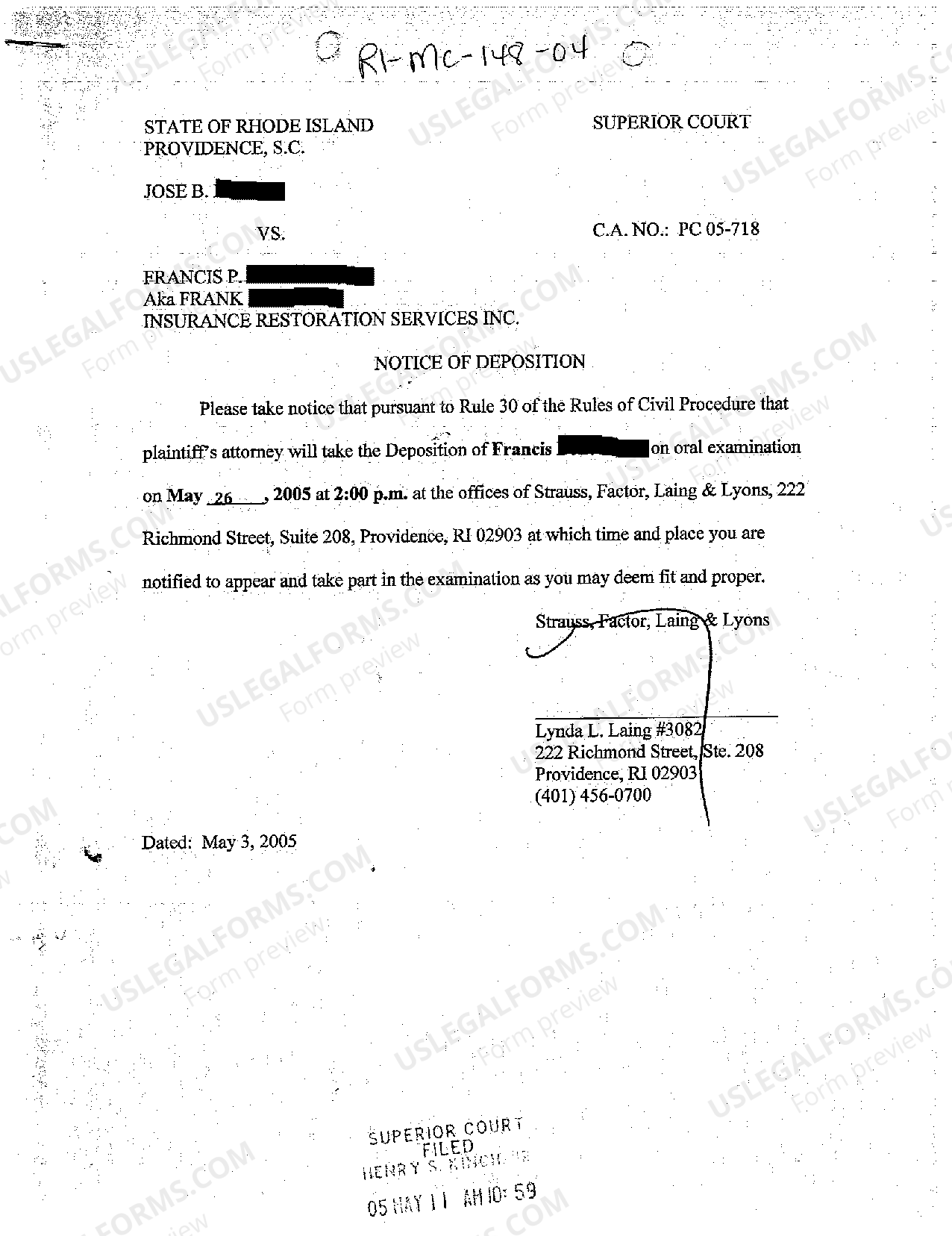 Rhode Island Notice of Deposition | US Legal Forms