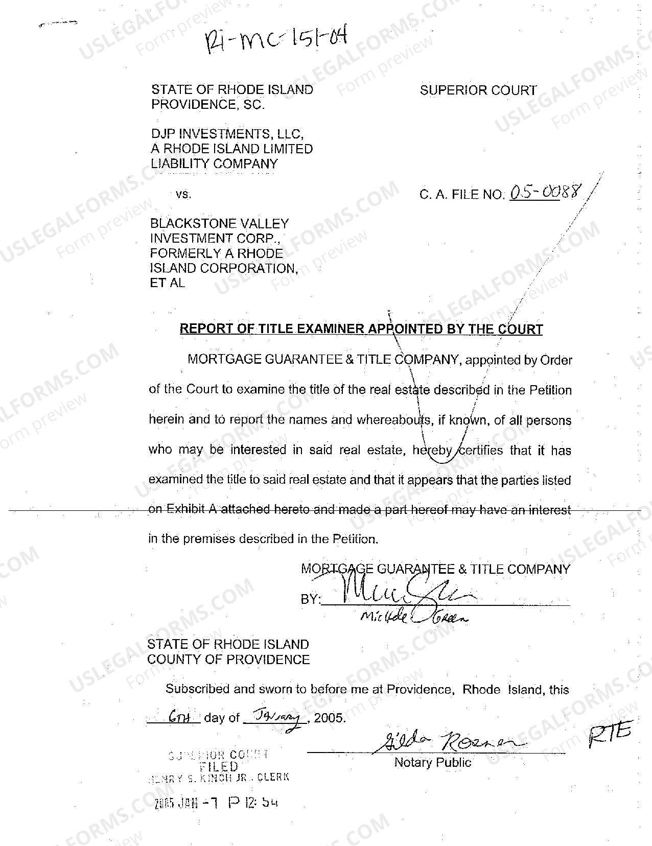 Rhode Island Report of Title Examiner Appointed by the Court | US Legal ...