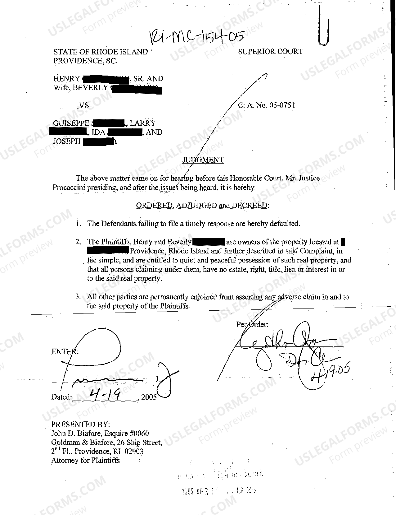 Rhode Island Judgment Quieting Title | US Legal Forms