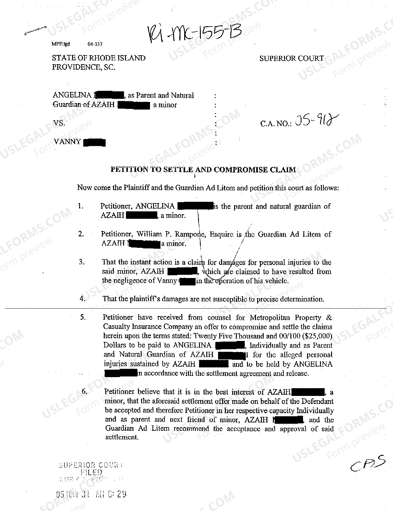 Rhode Island Petition to Settle and Compromise Claim | US Legal Forms