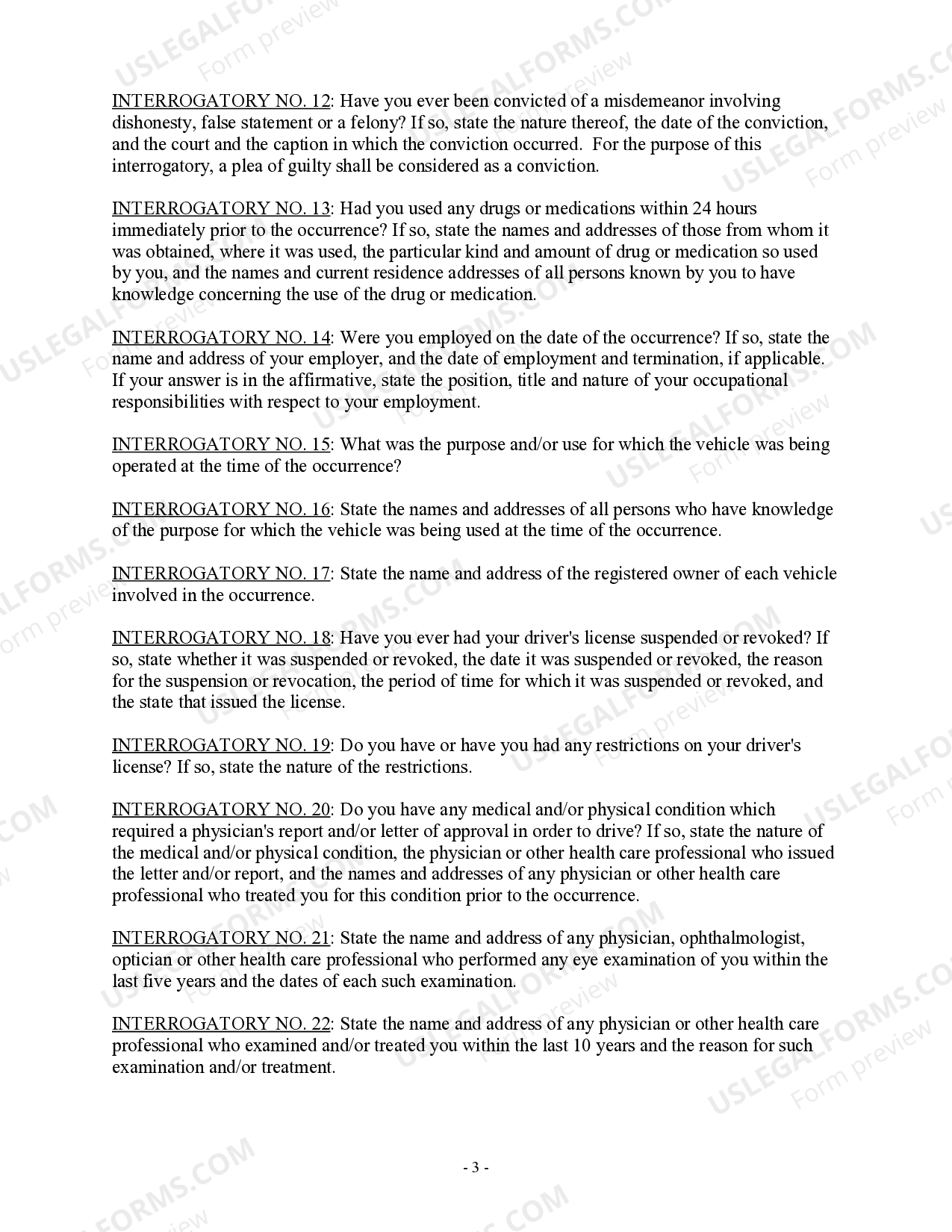 South Carolina Interrogatories to Defendant for Motor Vehicle Accident ...