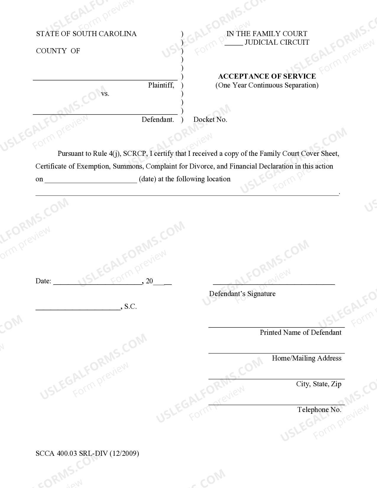 South Carolina Acceptance of Service and Waiver - Acceptance Of Service ...