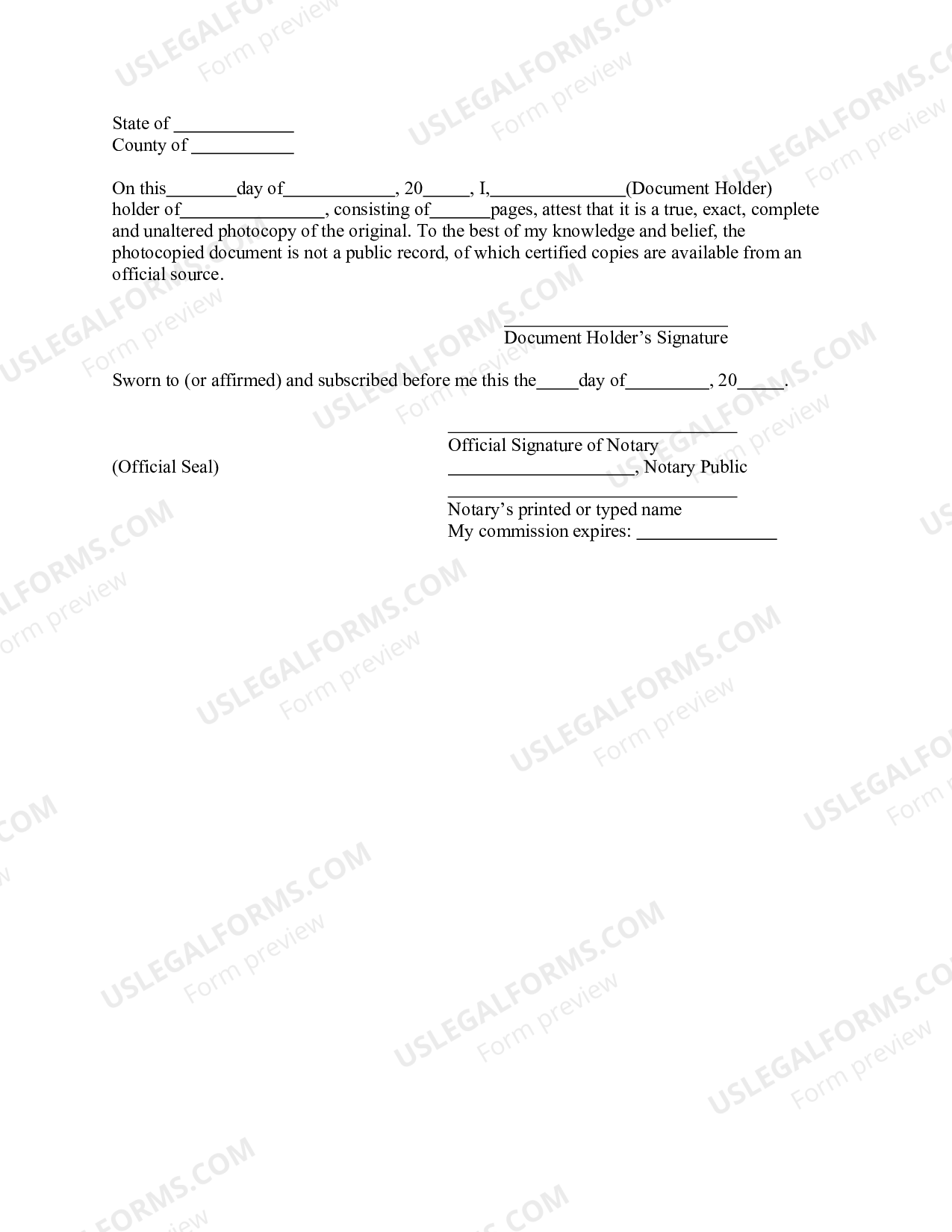 South Carolina Acknowledgment for Affidavit for Certification of ...