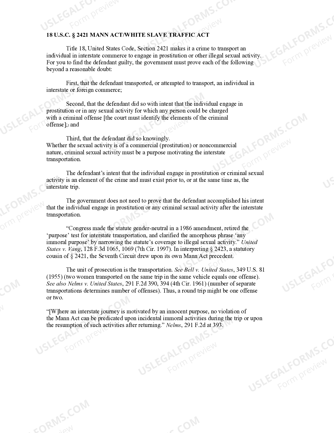 South Carolina MANN ACT/WHITE SLAVE TRAFFIC ACT | US Legal Forms