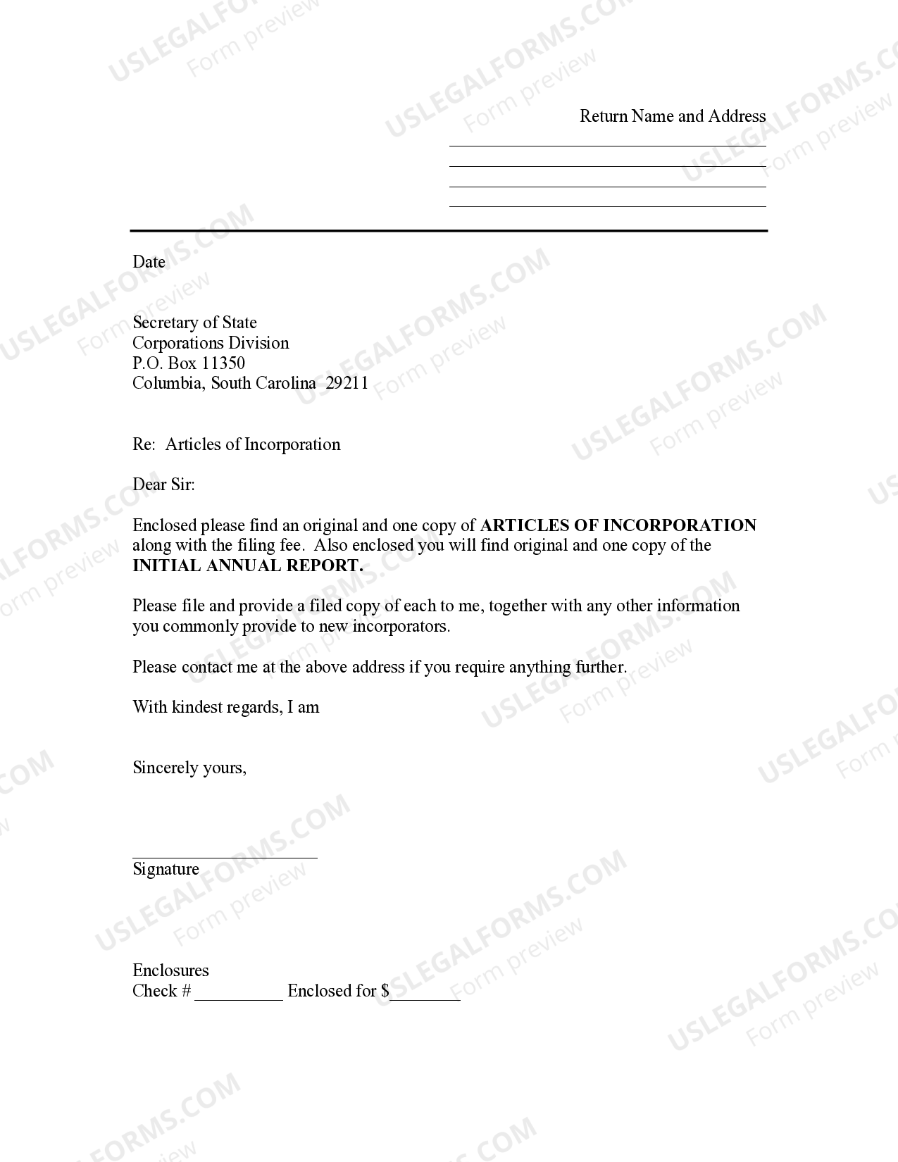 Sample Transmittal Letter to Secretary of State's Office to File ...