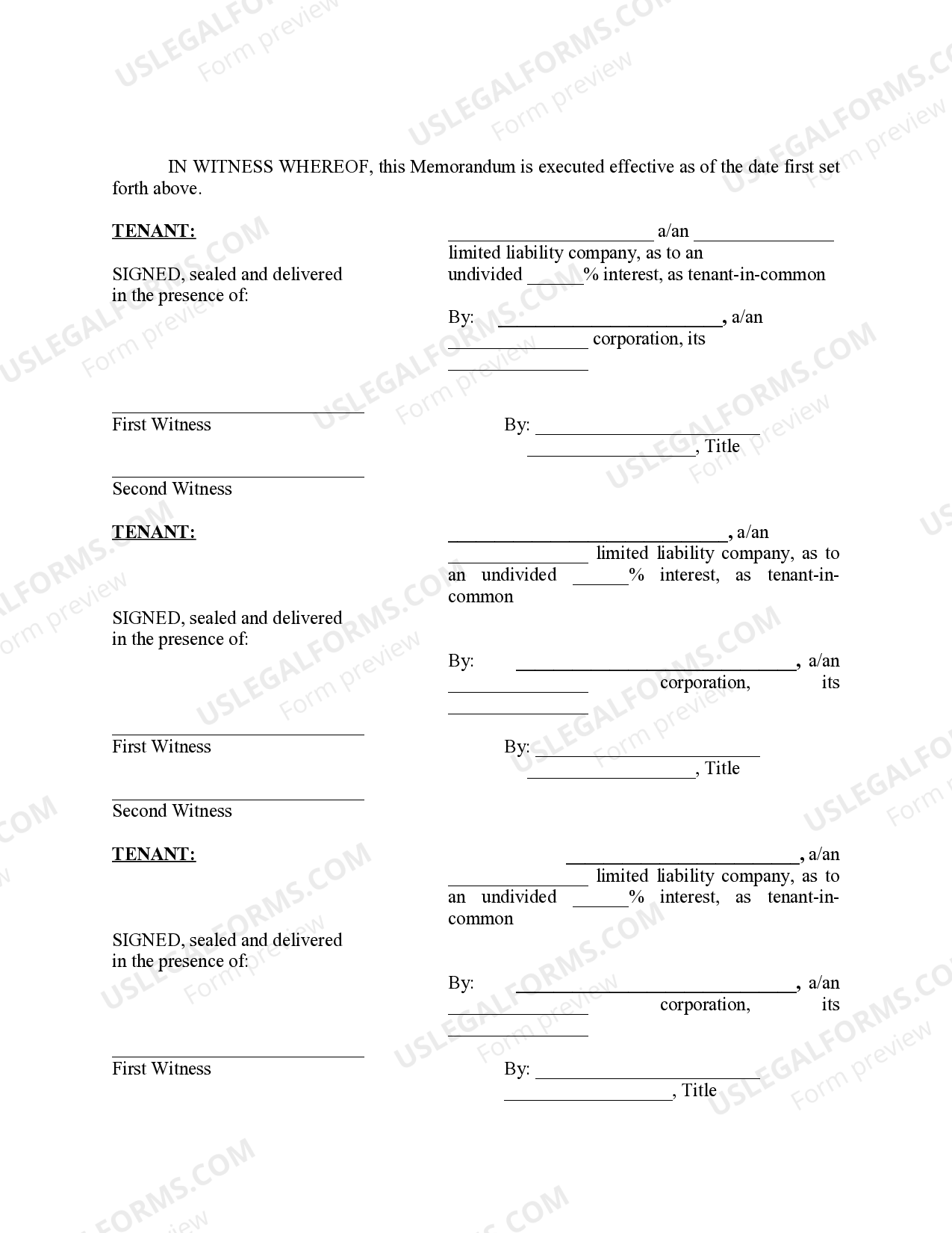 South Carolina Memorandum of Tenancy-in-Common Agreement - Tenants In ...