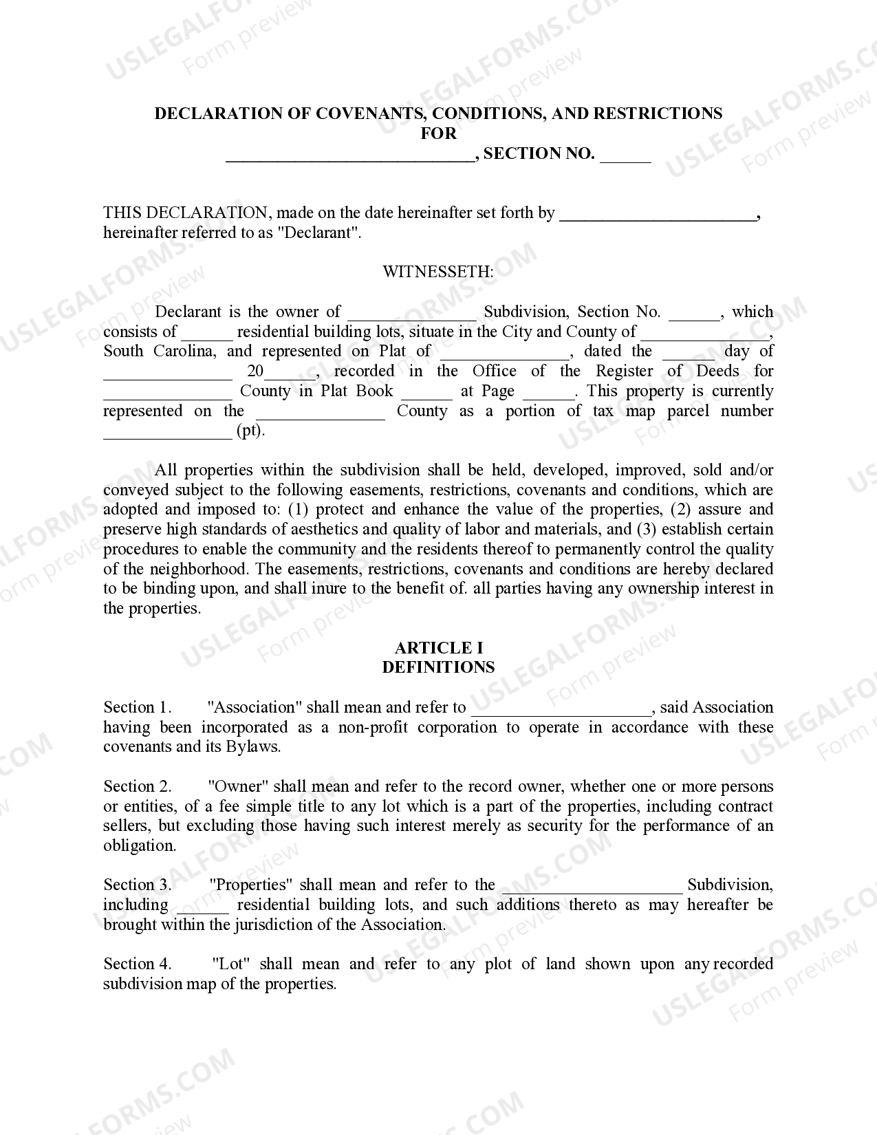South Carolina Declaration of Covenants - Sc Covenants Restrictions ...